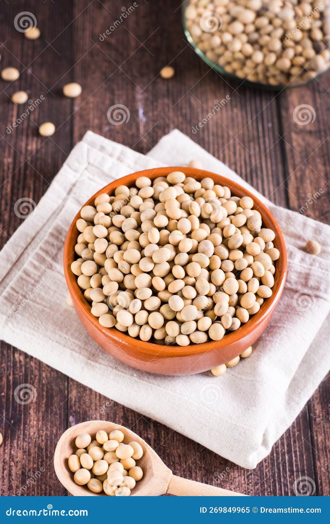Ripe Soybeans in a Bowl and Spoon on the Table. Vegetable Protein and ...