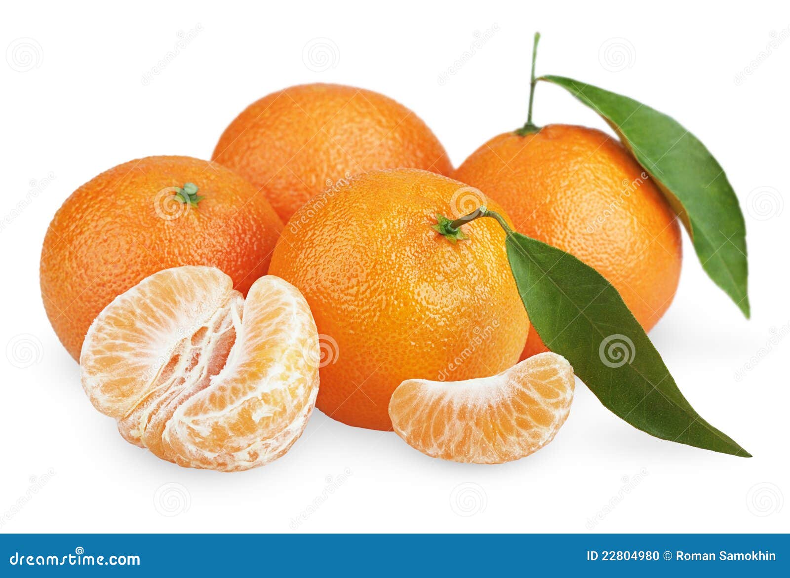 Ripe Tangerines with Leaves and Slices Stock Photo - Image of dessert ...