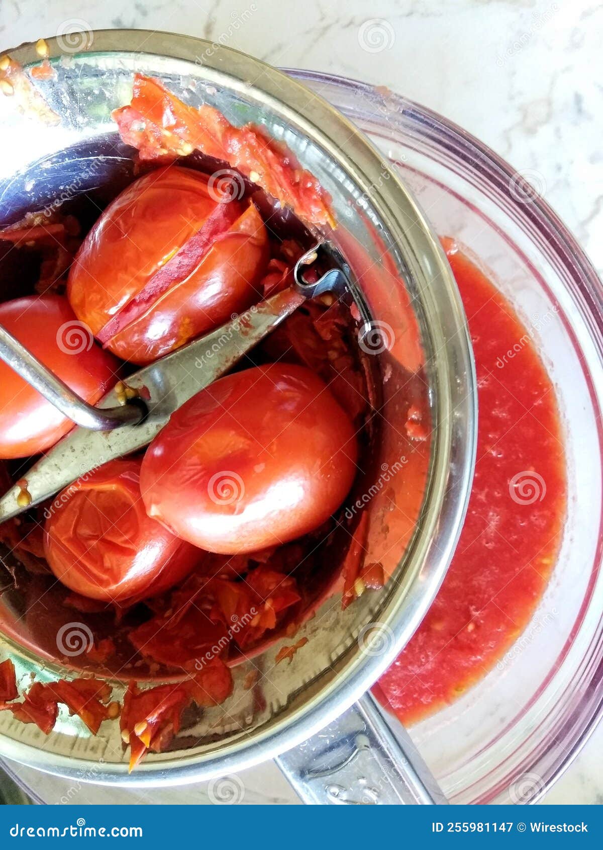 Ripe tomatoes on a blender stock image. Image of banana - 255981147