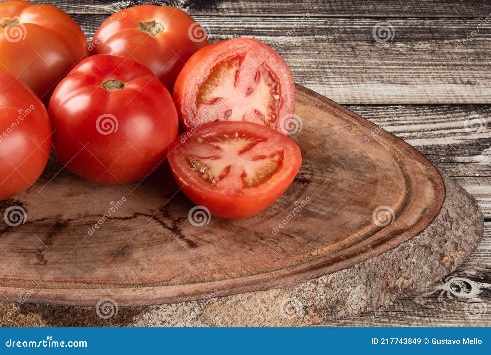 Ripe Tomatoes Cut on Rustic Wood Stock Image - Image of cooking, tasty ...