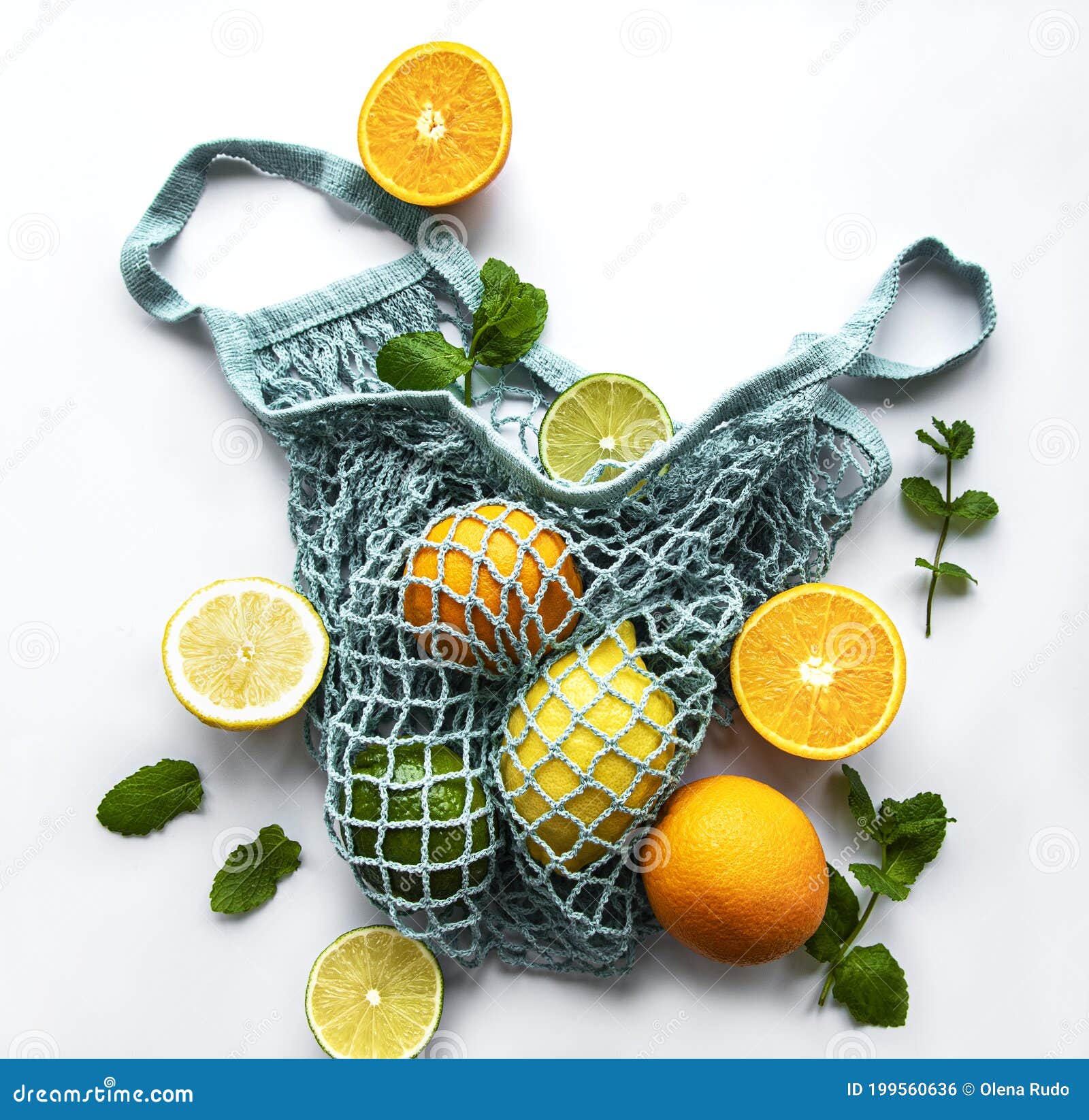 Ripe Whole Citrus Fruits in String Bag Stock Photo - Image of fruit ...