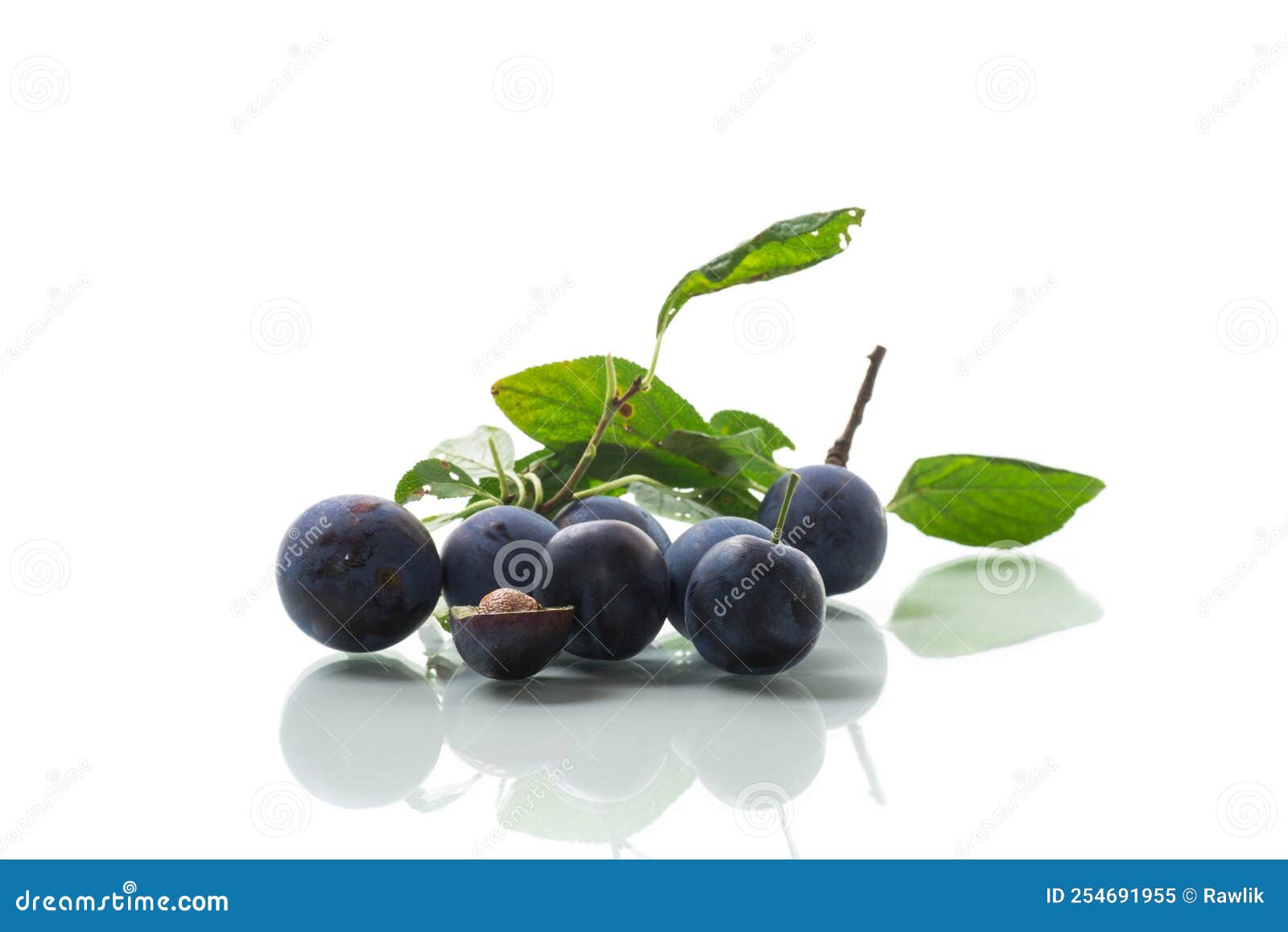 Ripe Whole Plums with Leaves Isolated on White Background. Stock Image ...