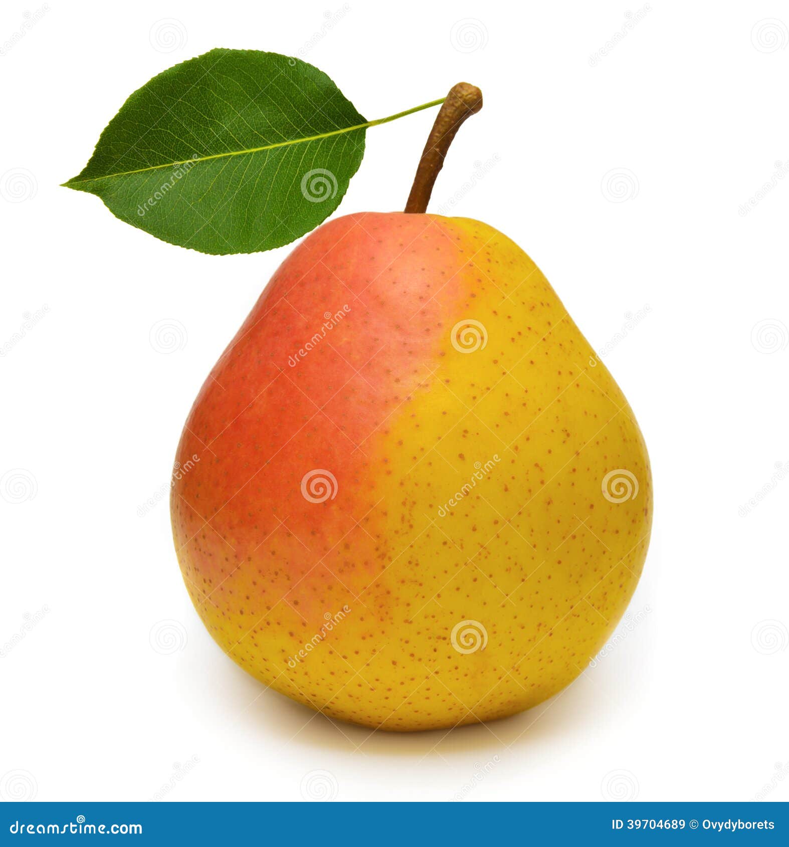 Ripe Yellow Pear with Leaf Isolated on White Stock Image - Image of ...