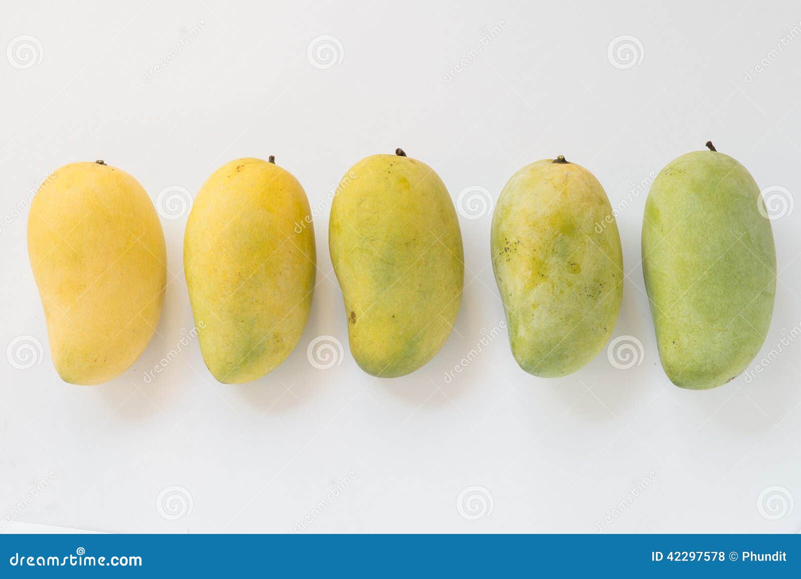 Ripen Mango Form Green To Yellow Isolated on White Background. Stock ...