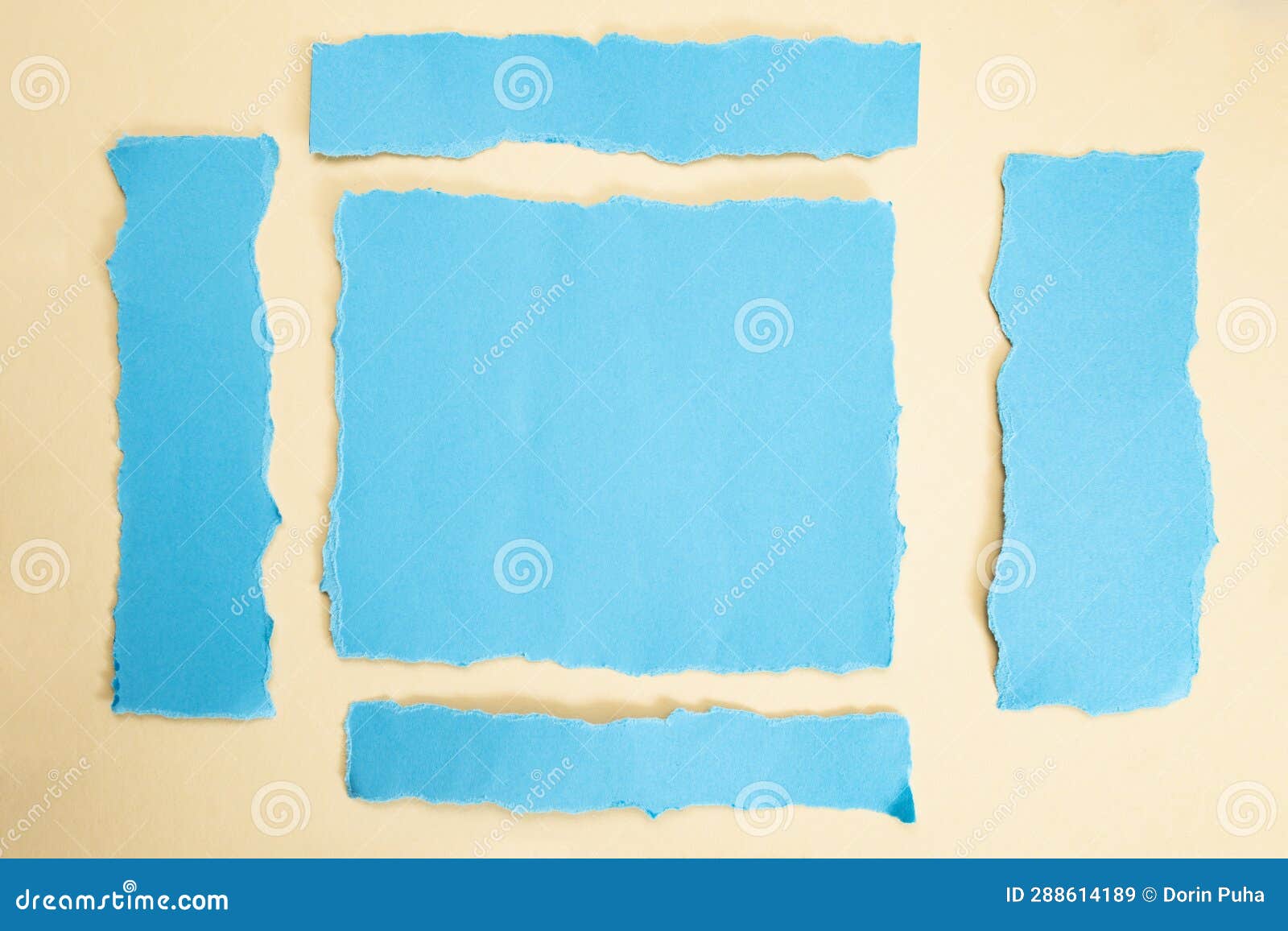 Ripped Blue Paper Strips on Beige Background, Arranged As Webpage Stock ...