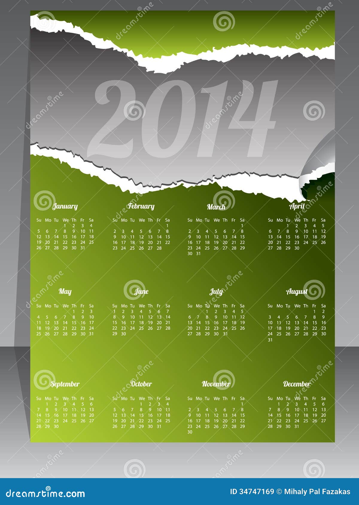 Ripped Calendar Design for Year 2014 Stock Vector - Illustration of ...