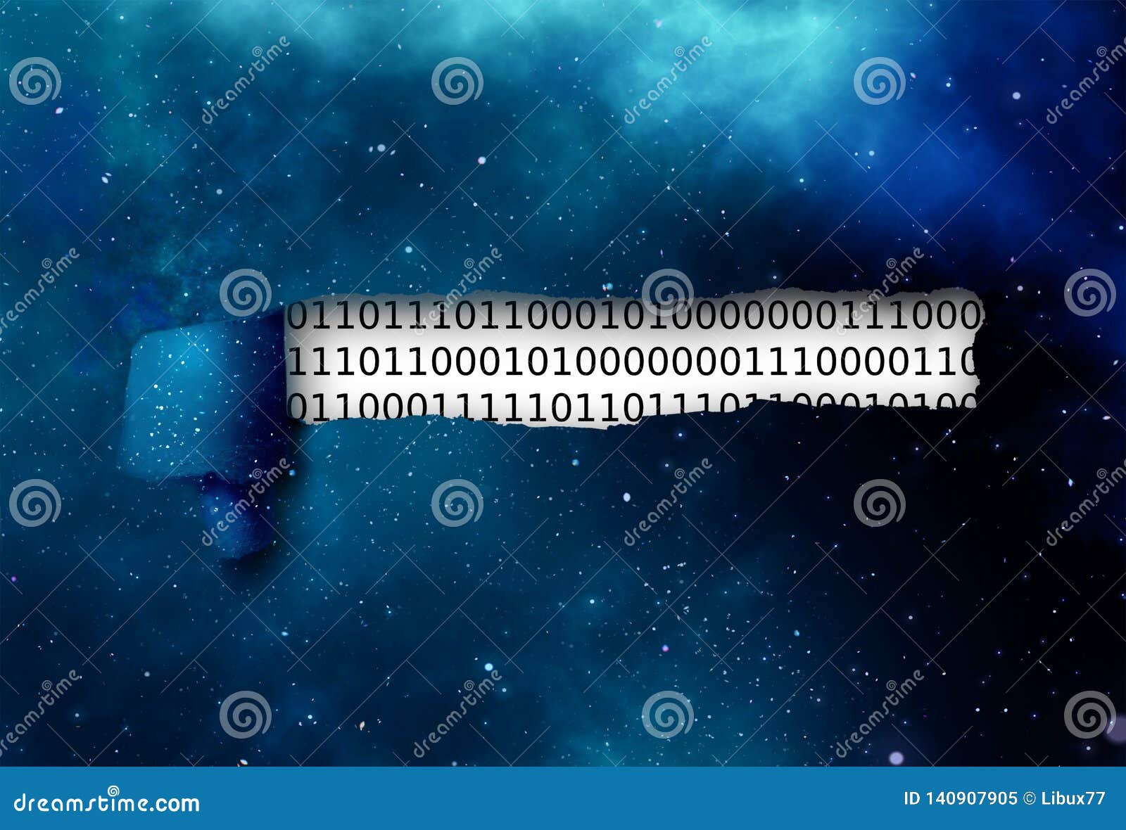 Ripped Curl Piece Universe Revealing Binary Digital Code Stock Image Image Of Night Dust