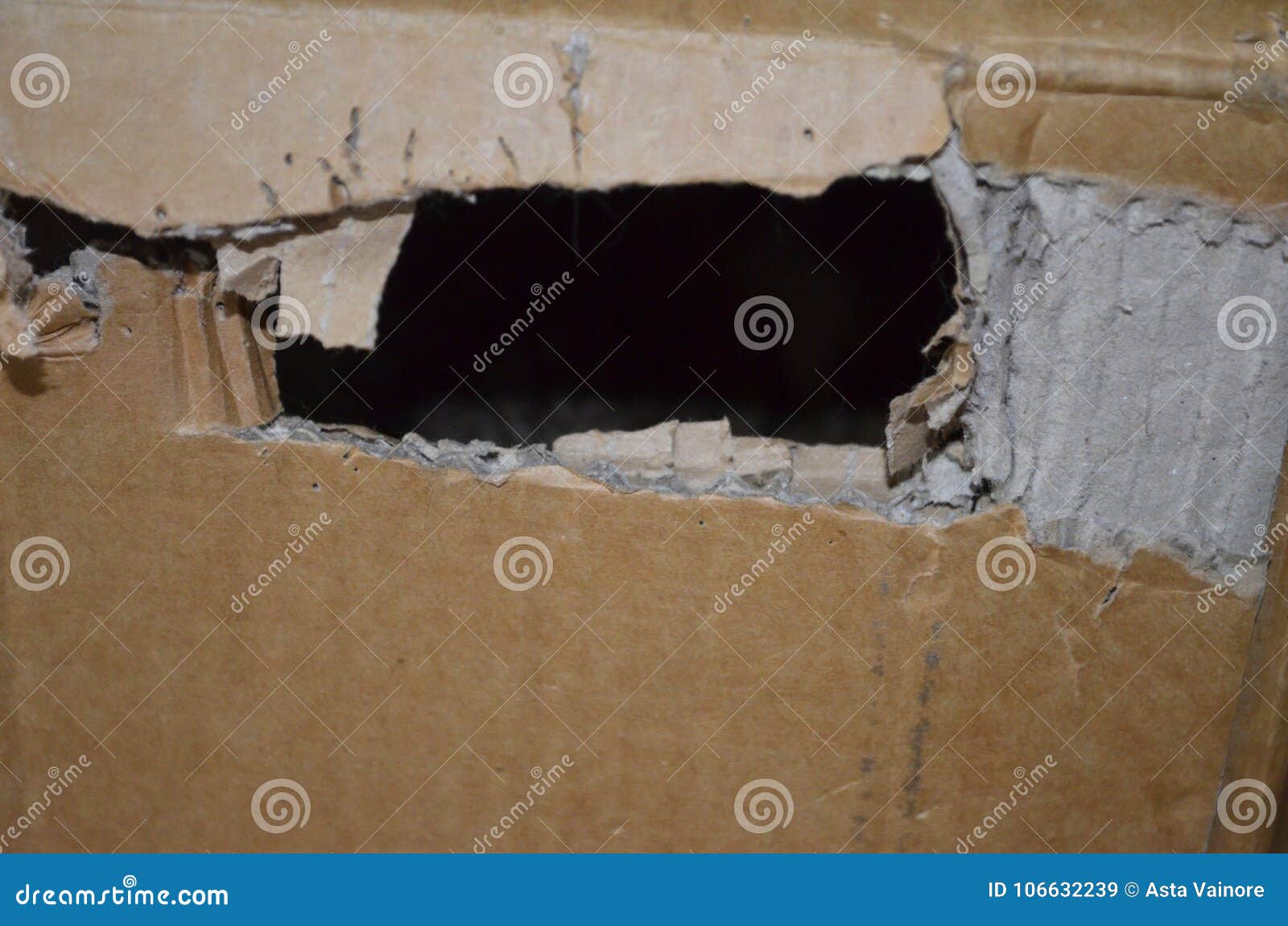 Ripped hole in cardboard stock image. Image of design - 106632239
