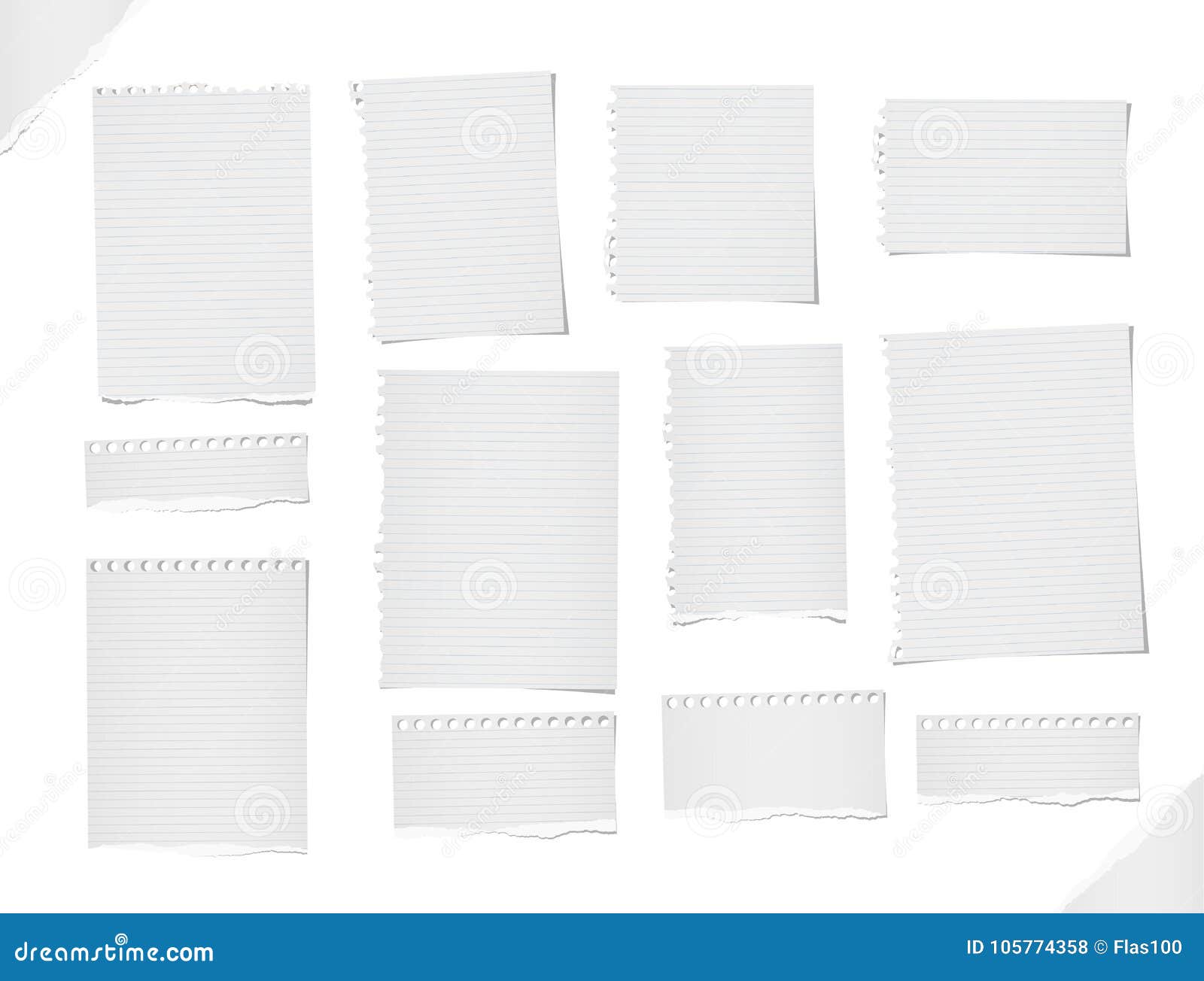 Ripped Lined and Blank Note, Notebook Paper Strips, Sheets for Text or ...