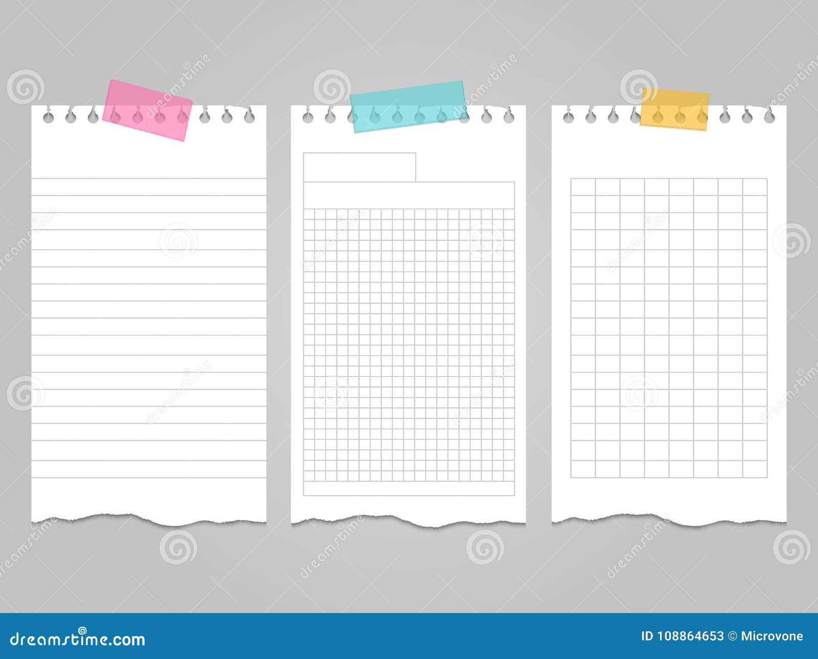 A Set Of Lined Notebook Pages With Red Margins. Vector Clipart Isolated ...