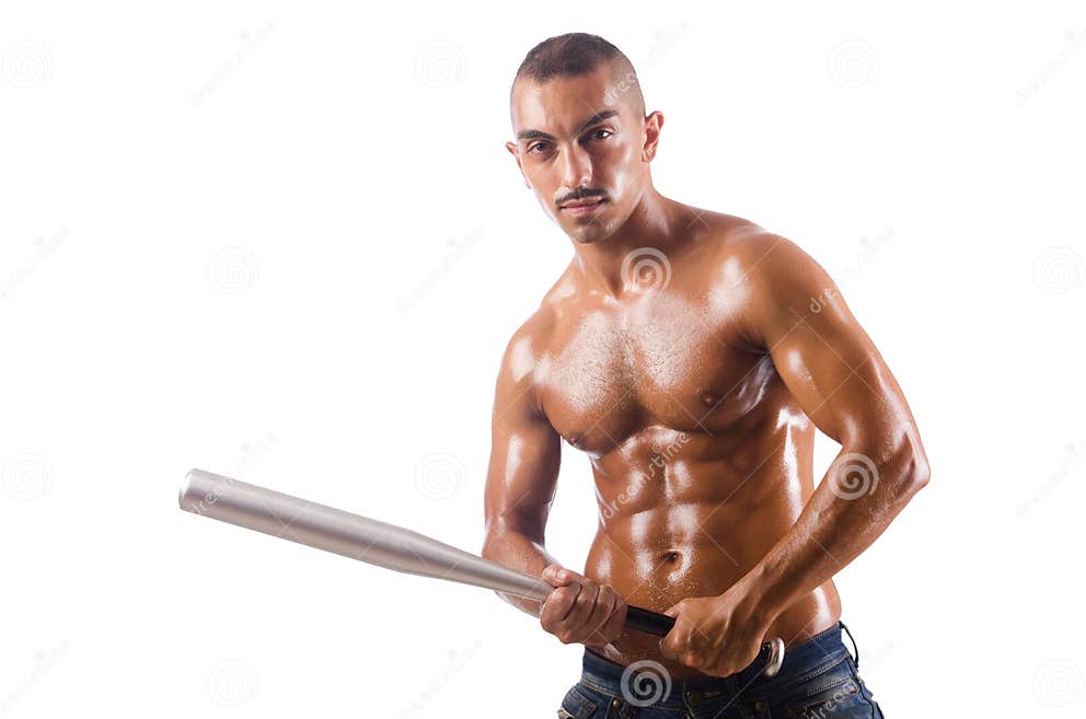 The Ripped Man with Baseball Bat Stock Image - Image of baseball ...