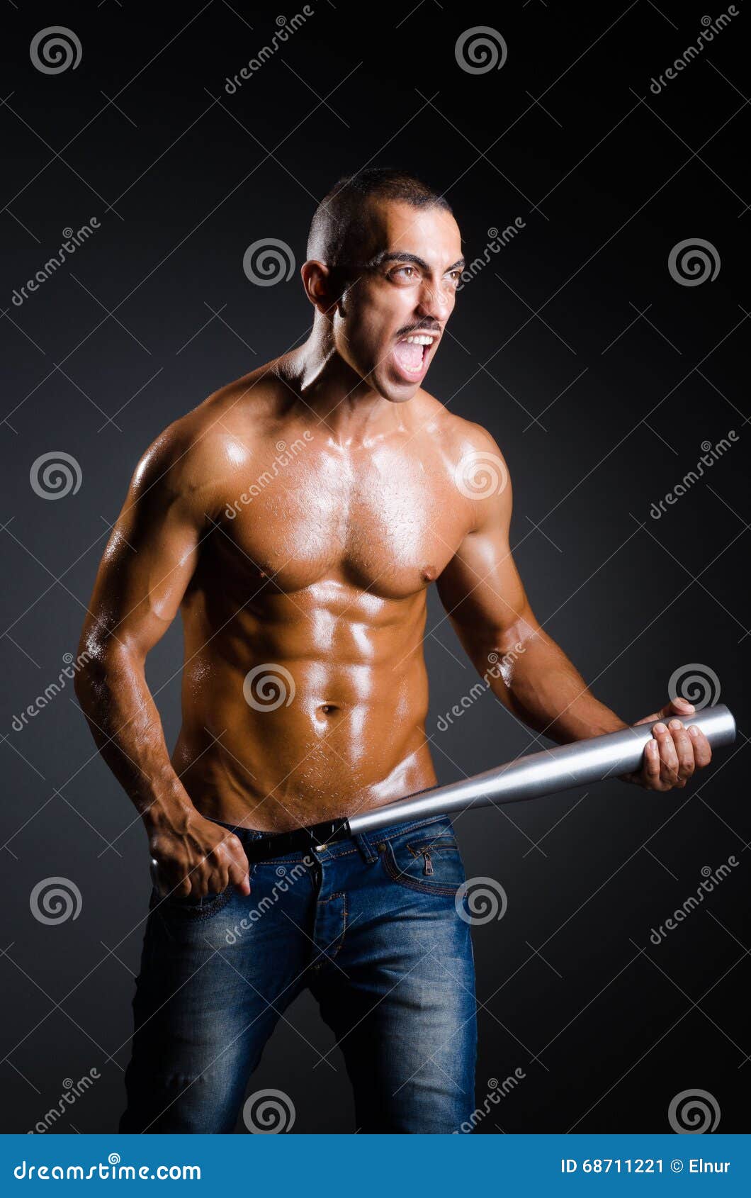 The Ripped Man with Baseball Bat Stock Image - Image of bodybuilder ...