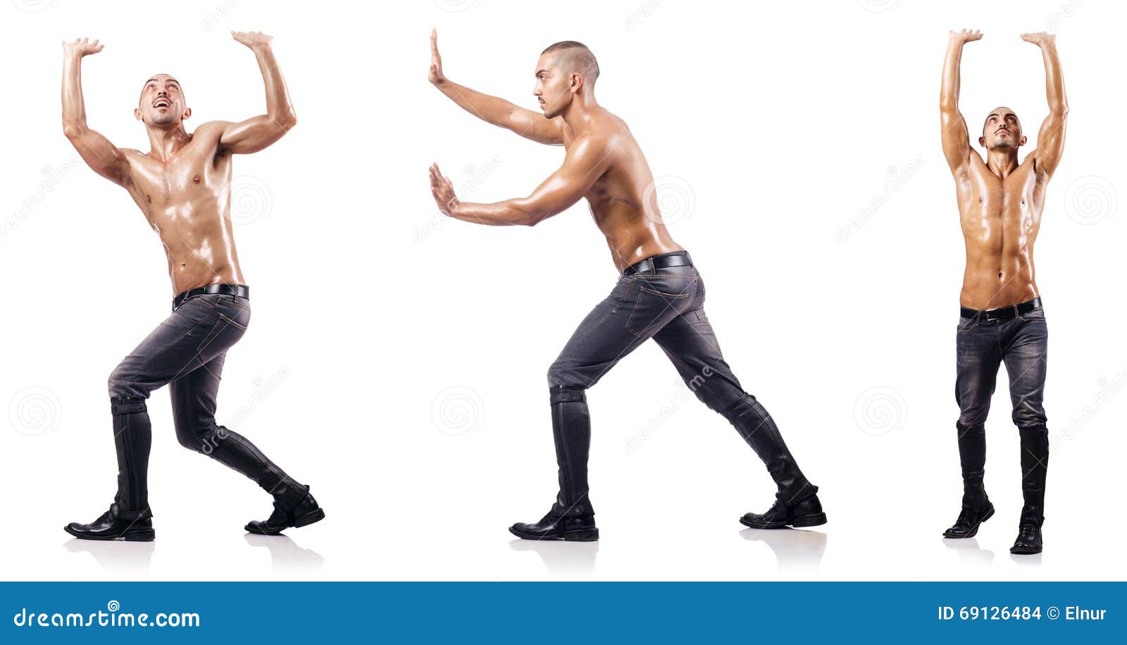 The Ripped Man Pushing Away Virtual Obstacle Stock Photo - Image of ...