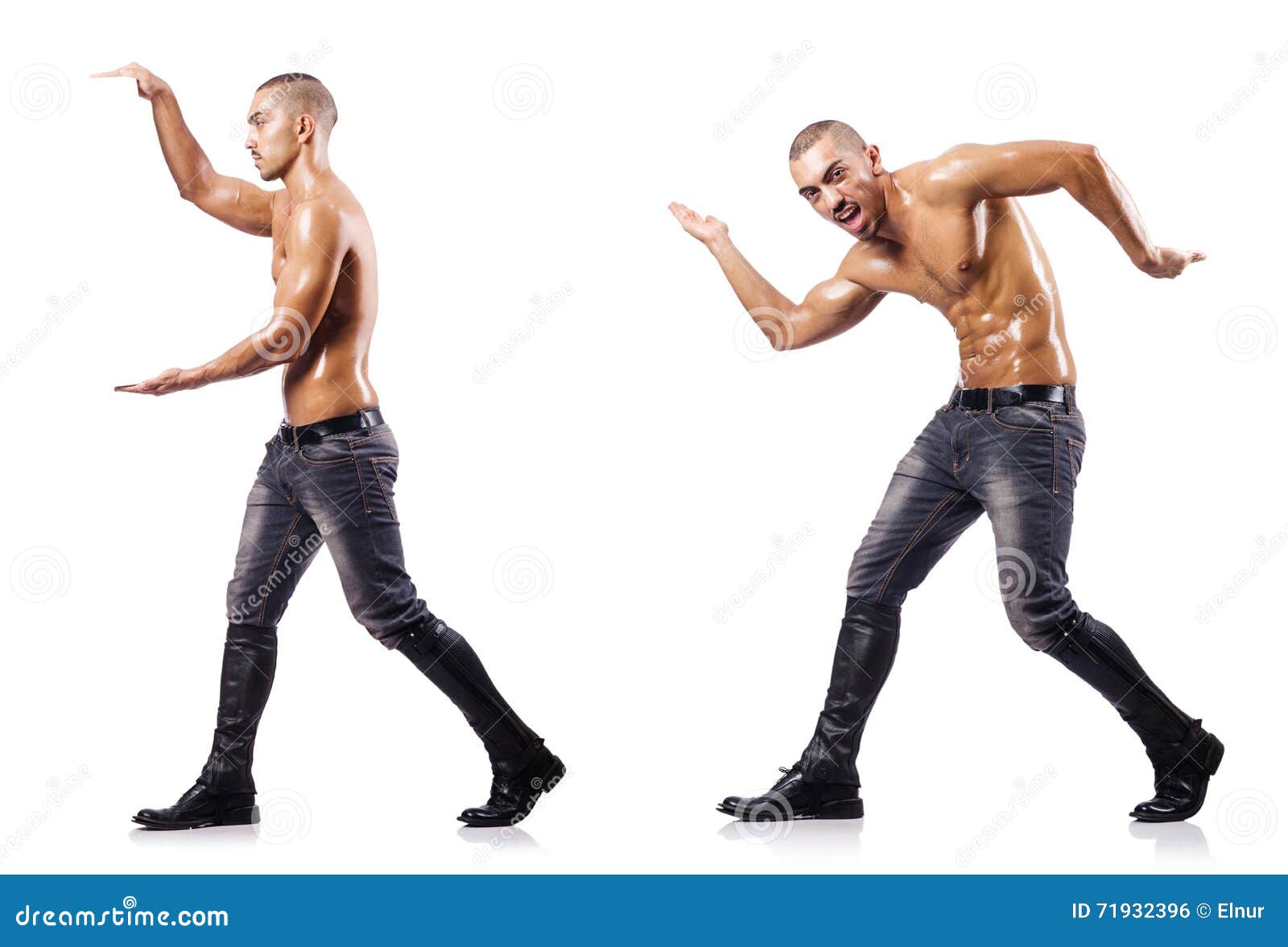 The Ripped Man Pushing Away Virtual Obstacle Stock Photo - Image of ...