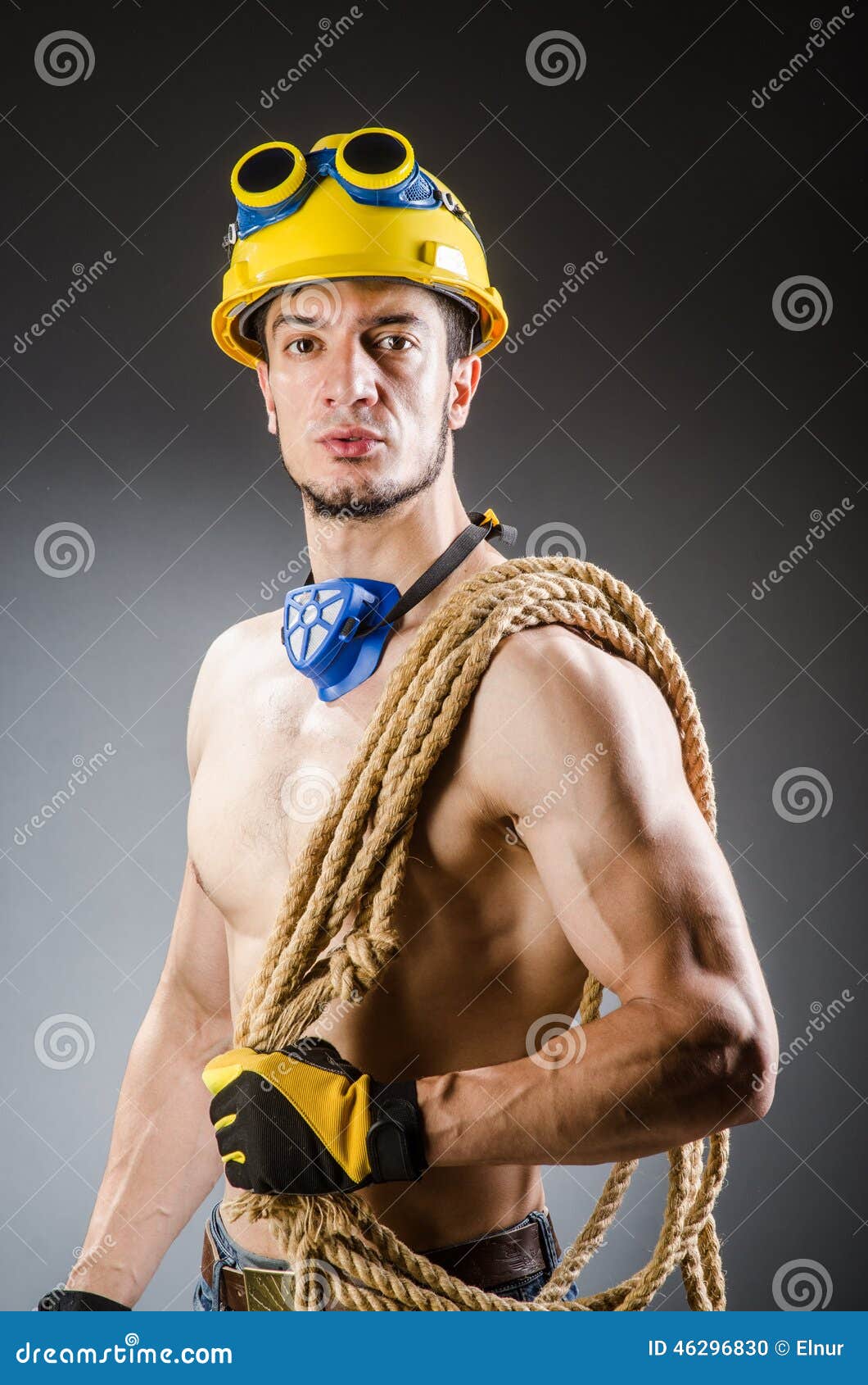 Ripped muscular builder stock photo. Image of helmet - 46296830