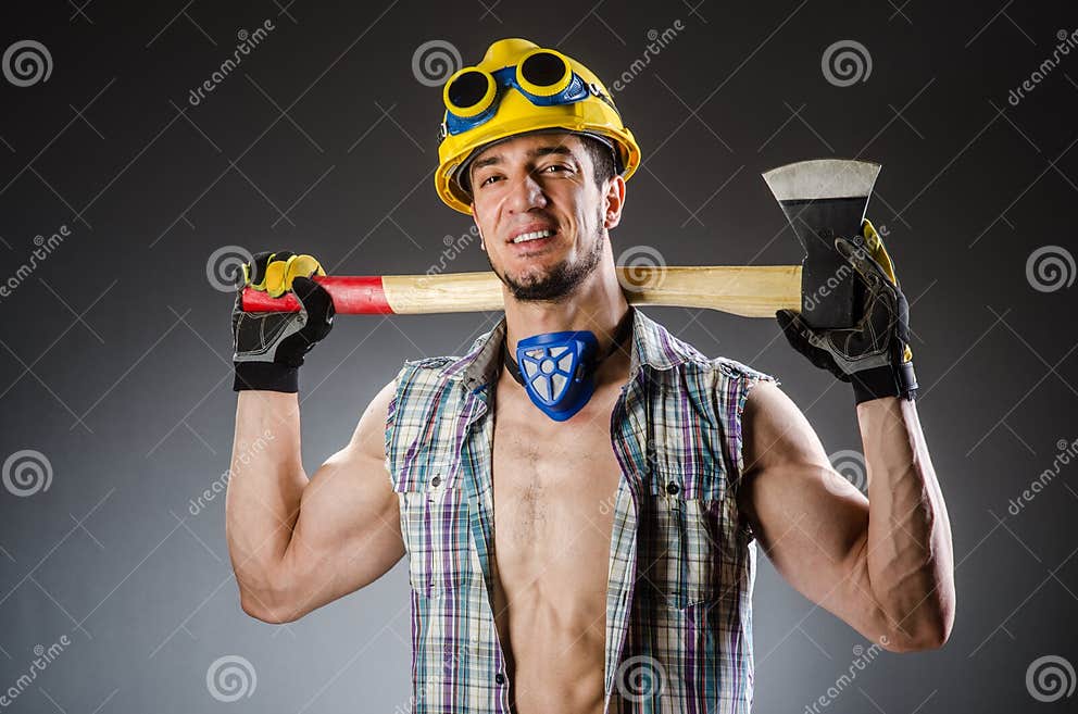 Ripped muscular builder stock photo. Image of handyman - 46296858