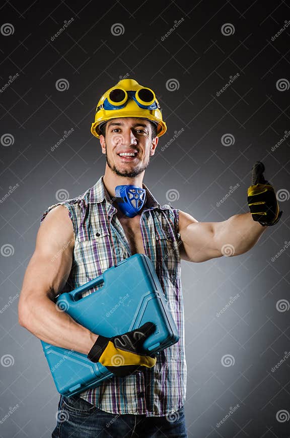 Ripped Muscular Builder Man Stock Image - Image of hardhat, career ...
