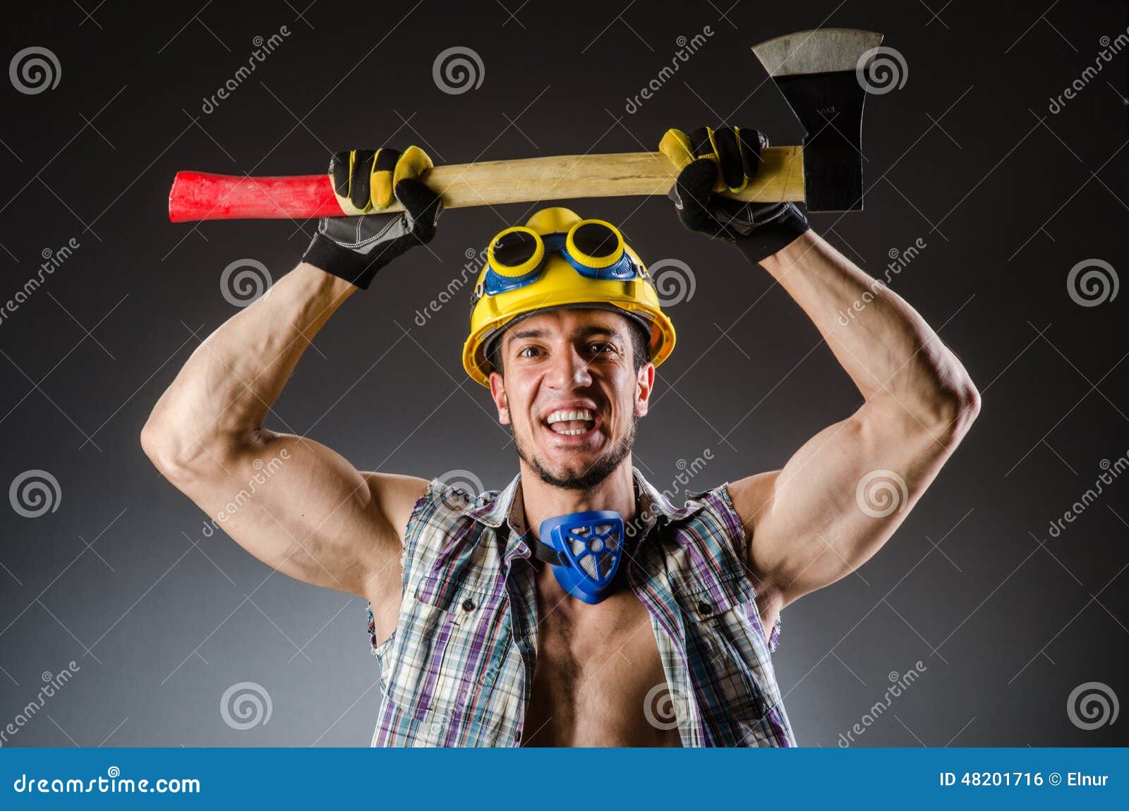 Ripped Muscular Builder Man Stock Photo - Image of male, hats: 48201716