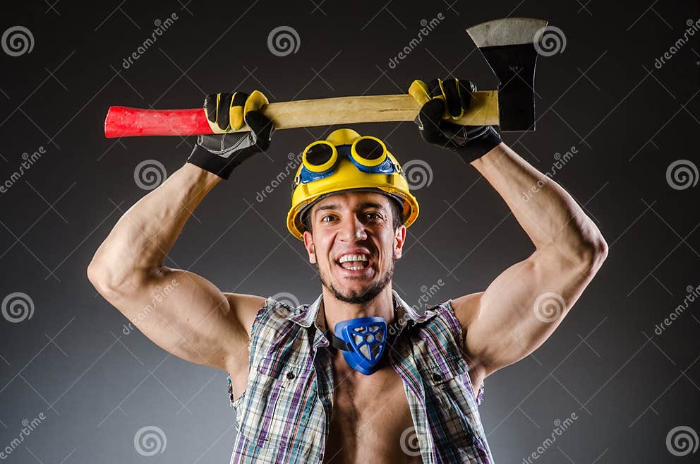 Ripped Muscular Builder Man Stock Photo - Image of male, hats: 48201716