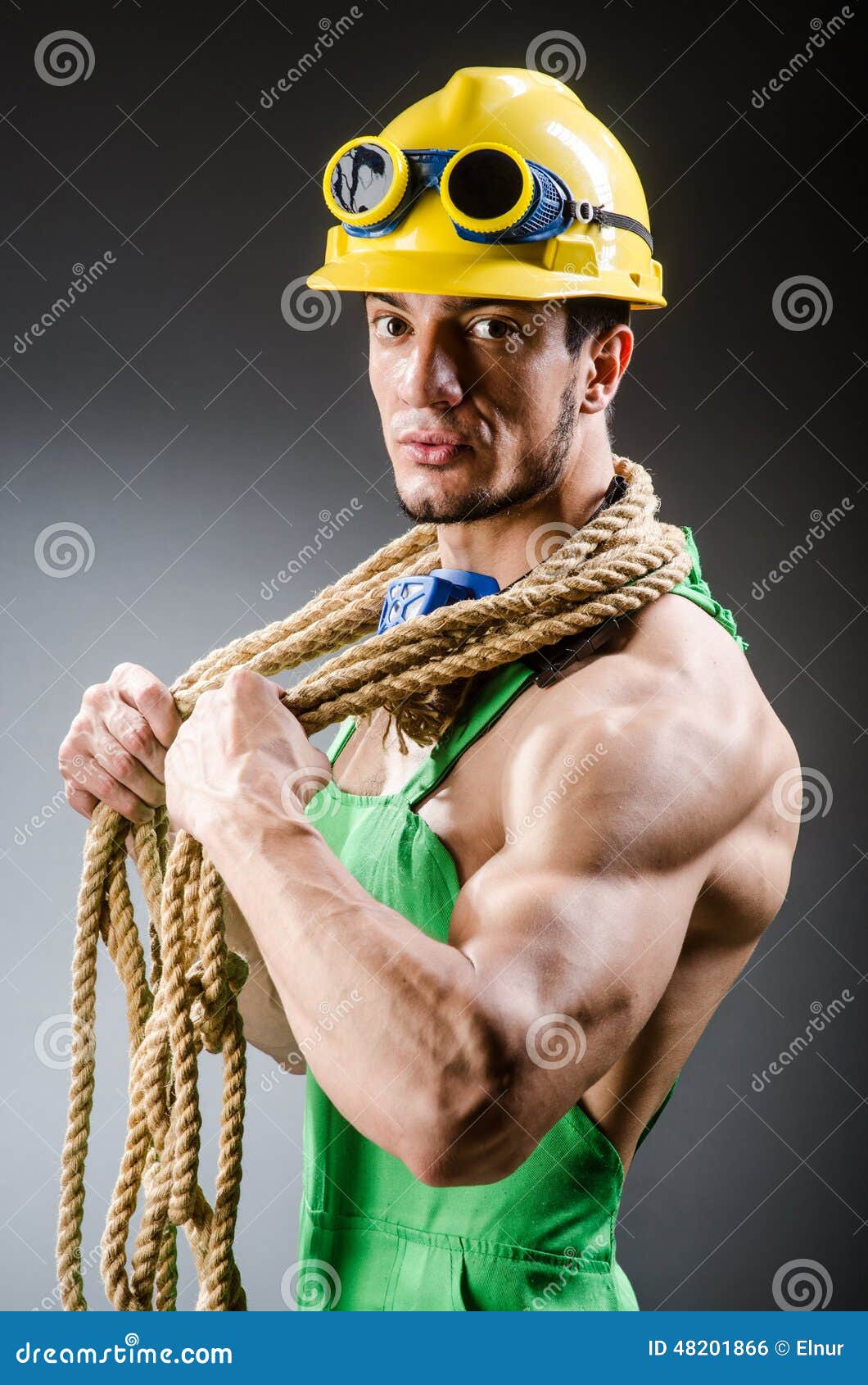 Ripped Muscular Builder Man Stock Photo - Image of hardhat, mechanic ...