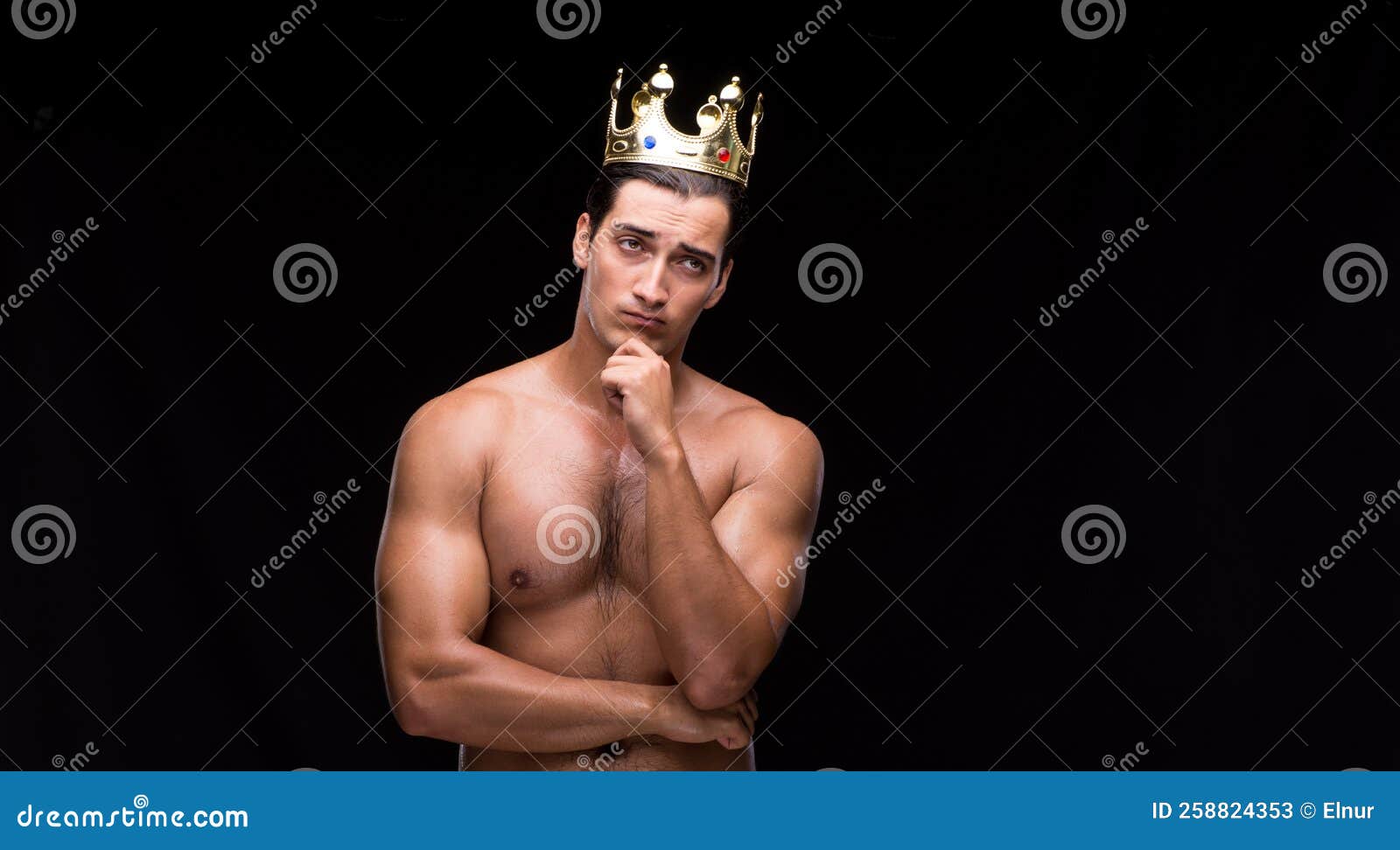 Ripped Muscular Man with King Crown Stock Image - Image of king, biceps ...