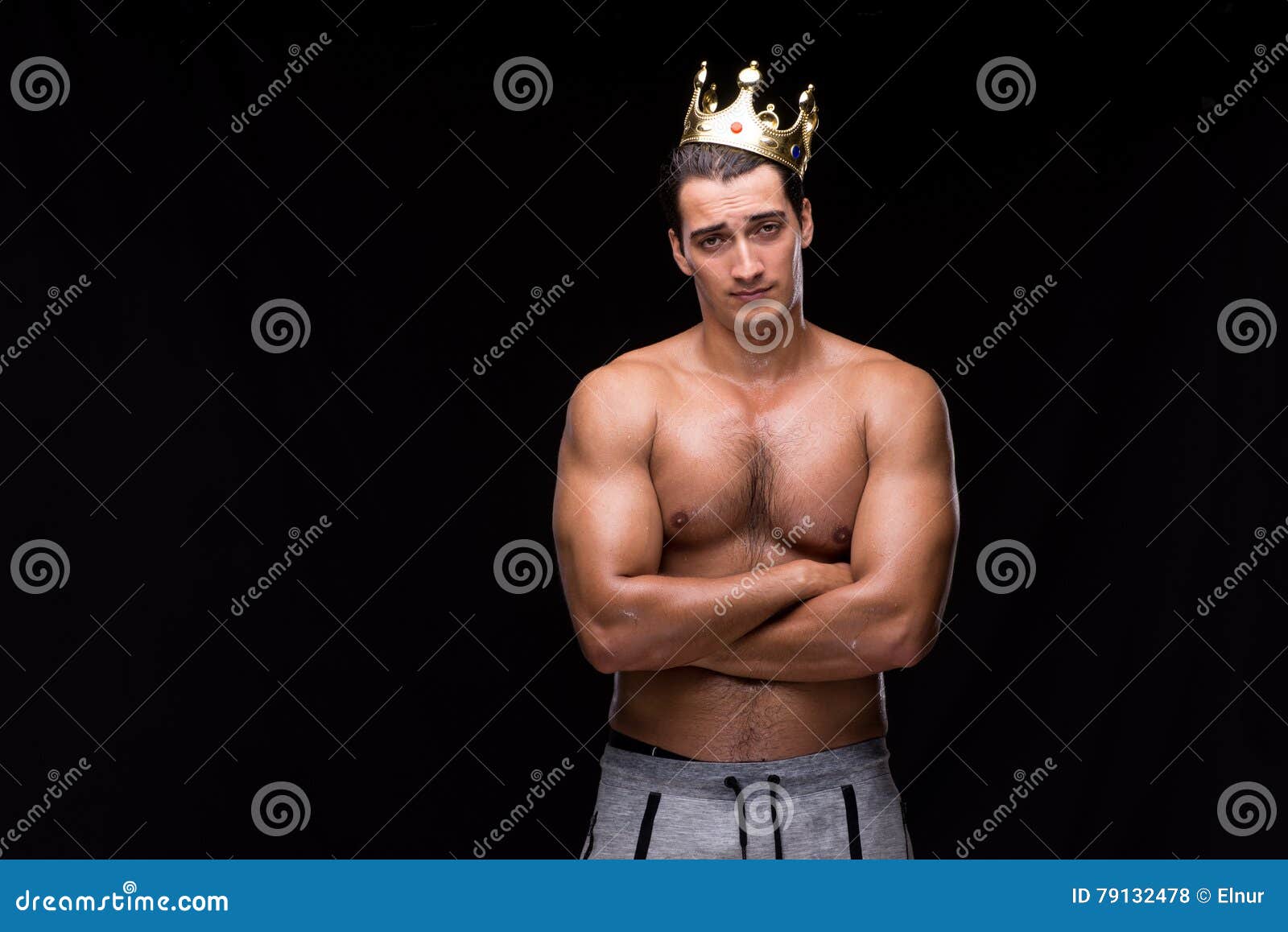The Ripped Muscular Man With King Crown Stock Photography ...