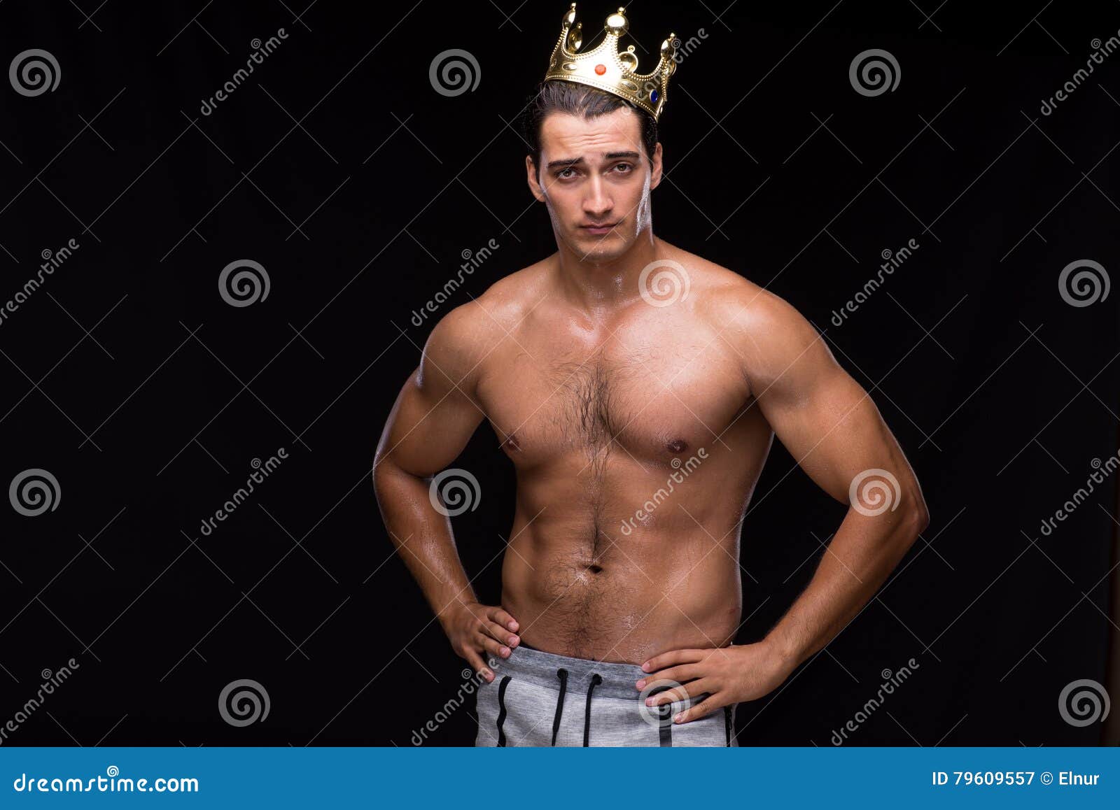 The Ripped Muscular Man with King Crown Stock Image - Image of athlete ...