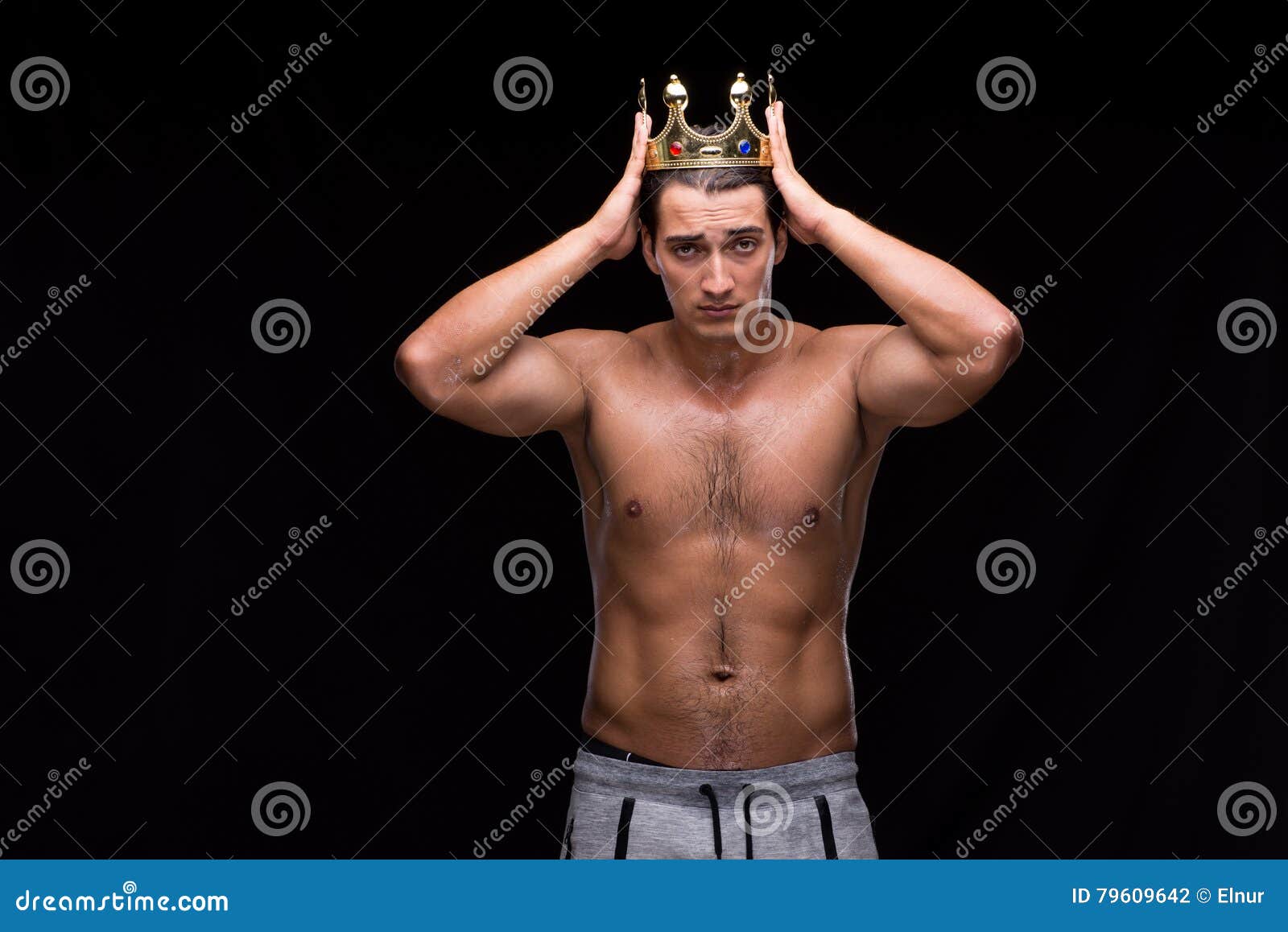 The Ripped Muscular Man with King Crown Stock Photo - Image of ...