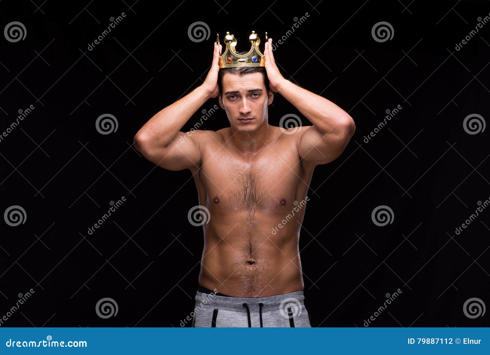 The Ripped Muscular Man with King Crown Stock Photo - Image of cheerful ...