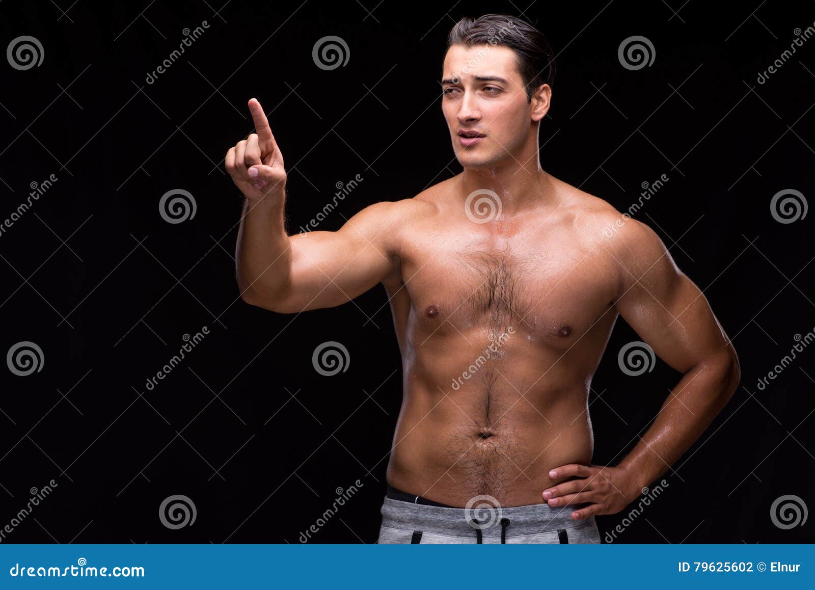 The Ripped Muscular Man Pressing Virtual Buttons Stock Photo - Image of ...