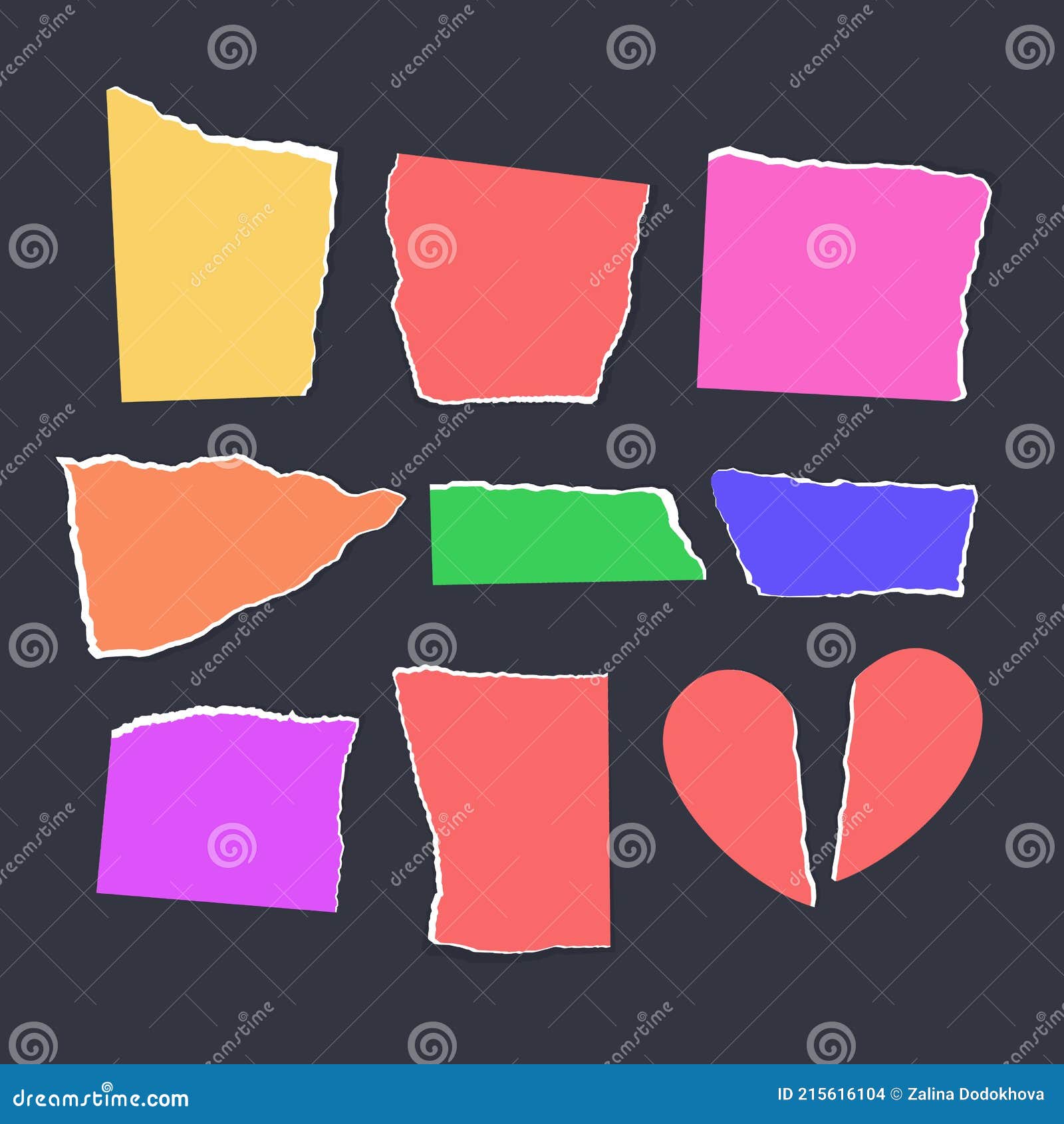 Ripped Note of Different Colors, Notebook Grainy Paper Strips Stuck on ...