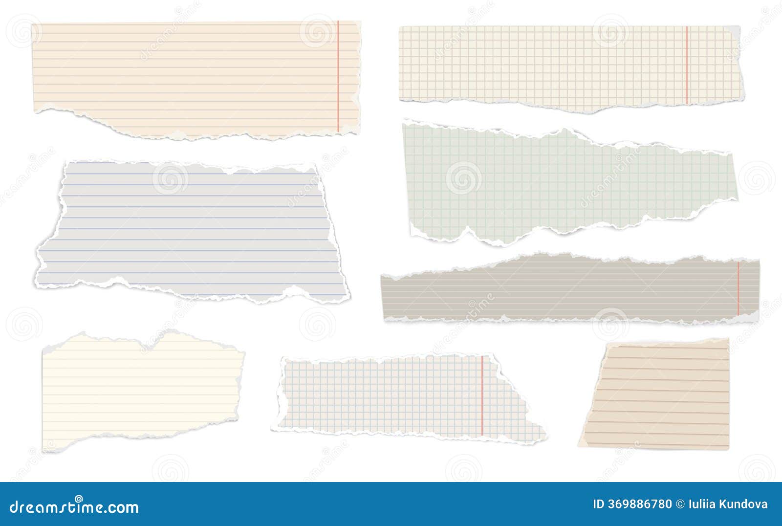 Squared Notebook Page With Red Margins. Torn Sheets Of Paper. Vector ...