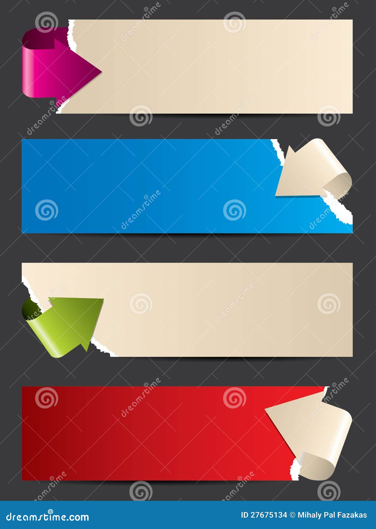 Ripped Paper Banners with Bending Arrows Stock Vector - Illustration of ...