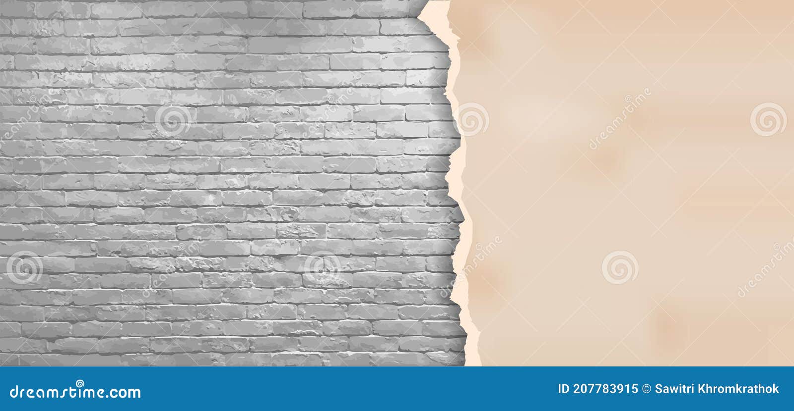 Ripped Paper on Modern Brick Wall Texture Background, Vector ...