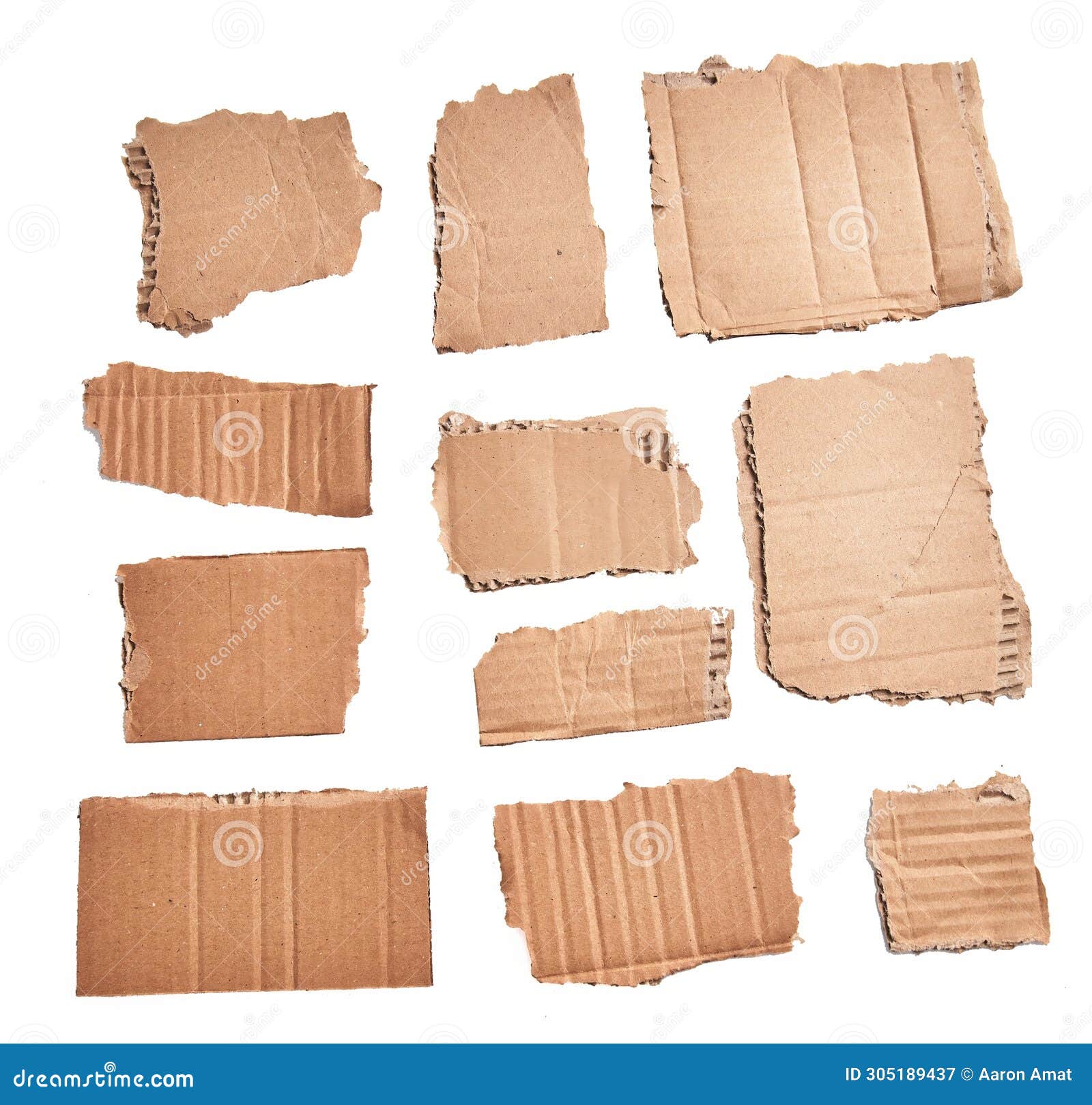 Ripped Pieces of Cardboard Material Over Isolated White Background ...