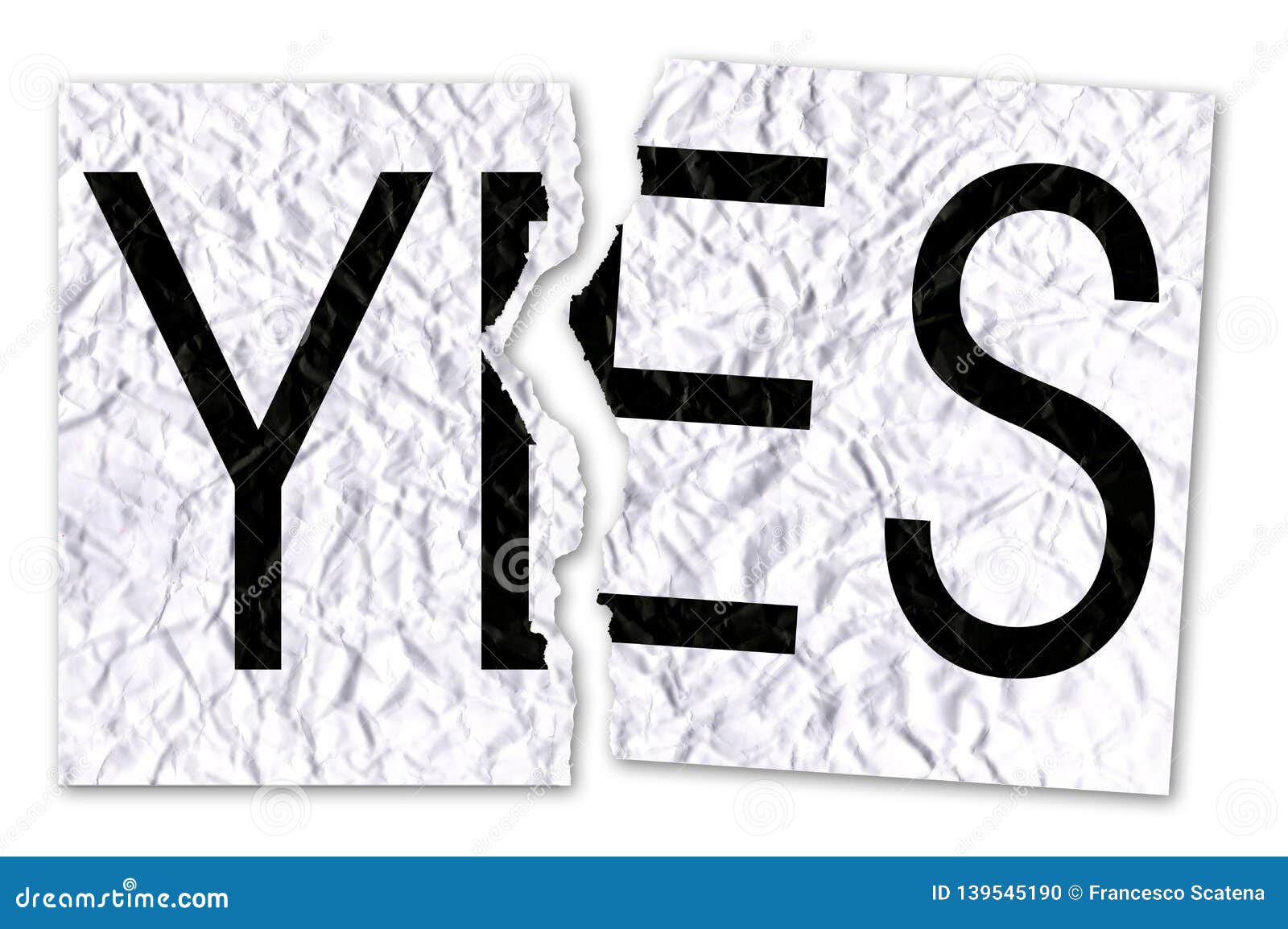 Ripped Sheet with YES Text - Concept Image on White Background Stock ...