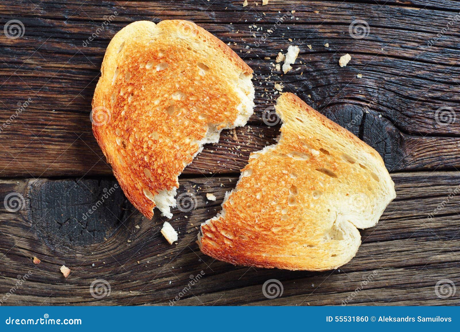 Ripped toasted bread stock photo. Image of wooden, breakfast - 55531860