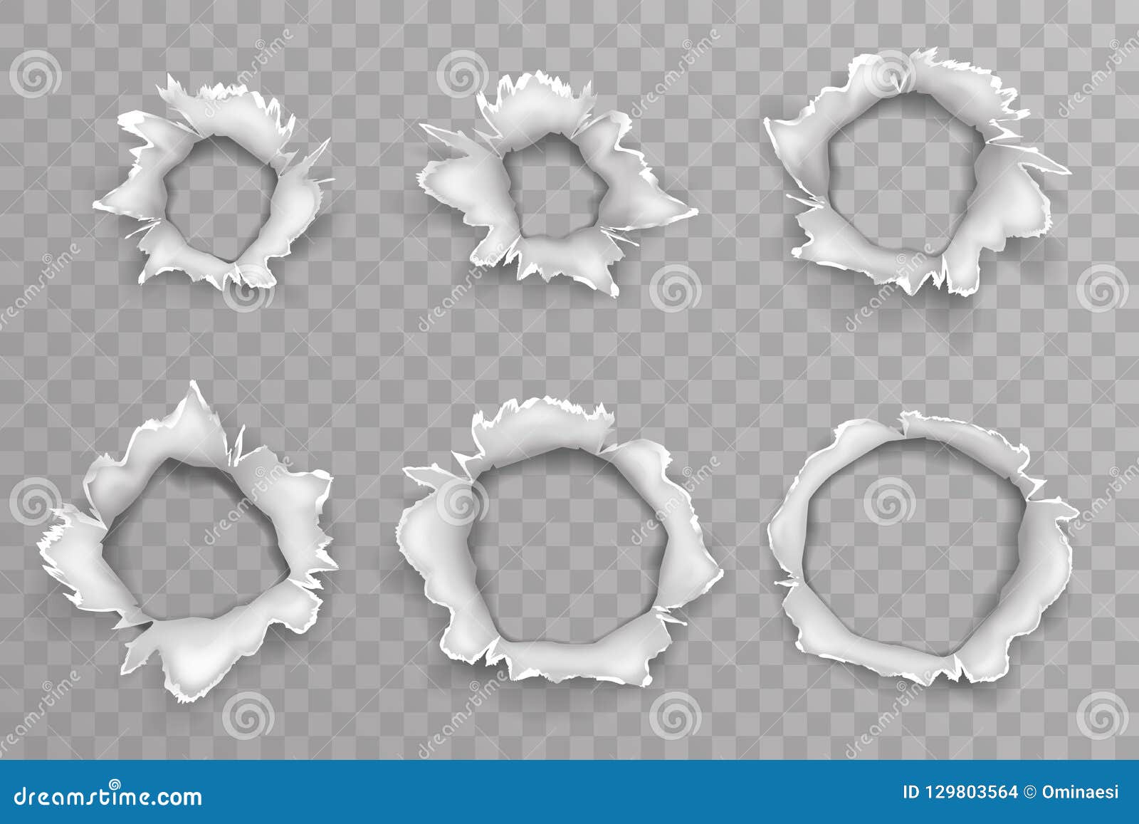 Bullet Hole On White Background. Set Of Realisic Metal Bullet Hole ...