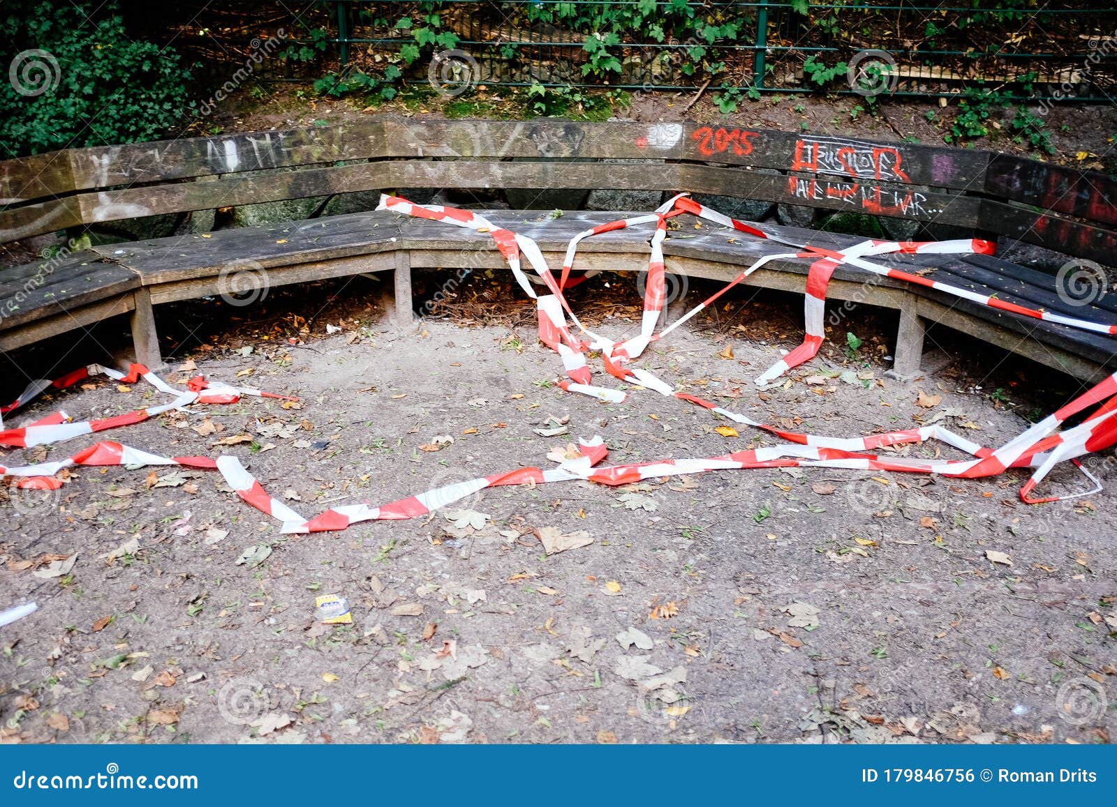 Ripped Warning Tapes on the Benches Stock Photo - Image of closed ...