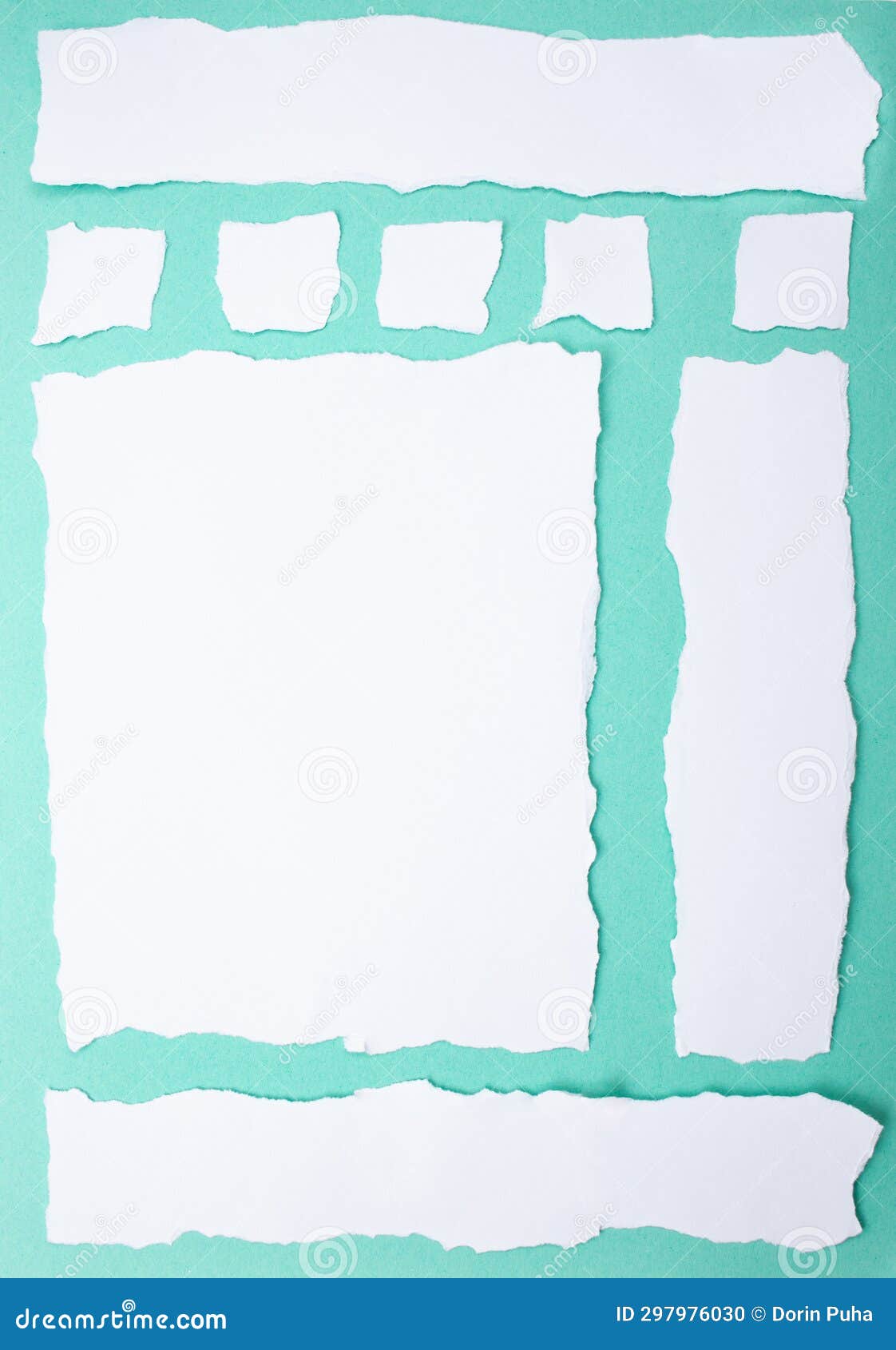 Ripped White Paper Strips on Turquoise Background, Arranged As Webpage ...