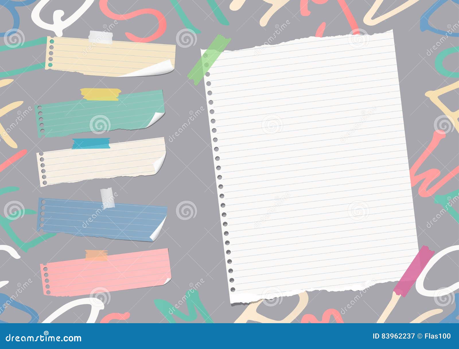 Ripped White Ruled Note, Notebook, Copybook Paper Sheets, Strips on ...