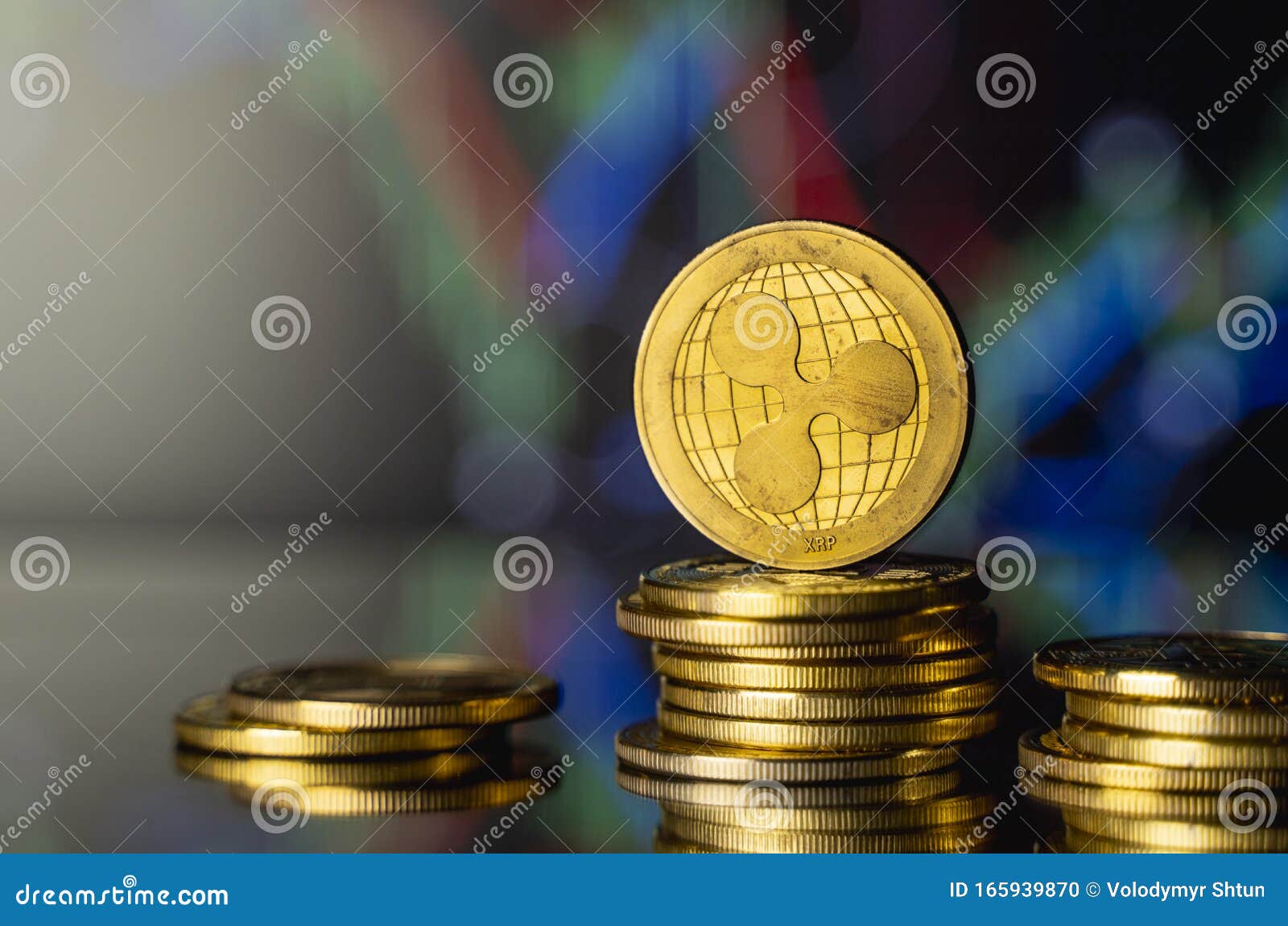 Ripple Coin and Virtual Money Concept. Gold Ripple on a Stack of Coins ...