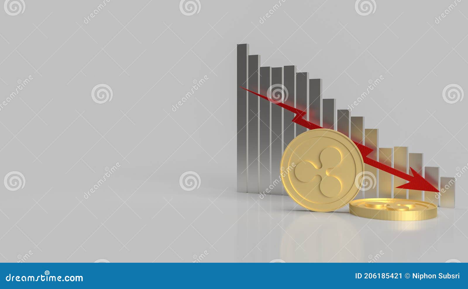 The Ripple Coins and Chart Down for Business Content 3d Rendering ...