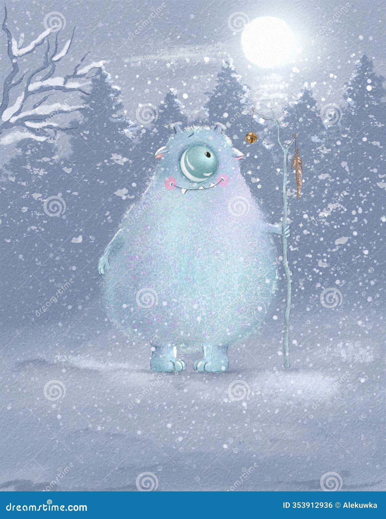 Whimsical Monster in Winter Wonderland Adorable Monster Walking in a ...