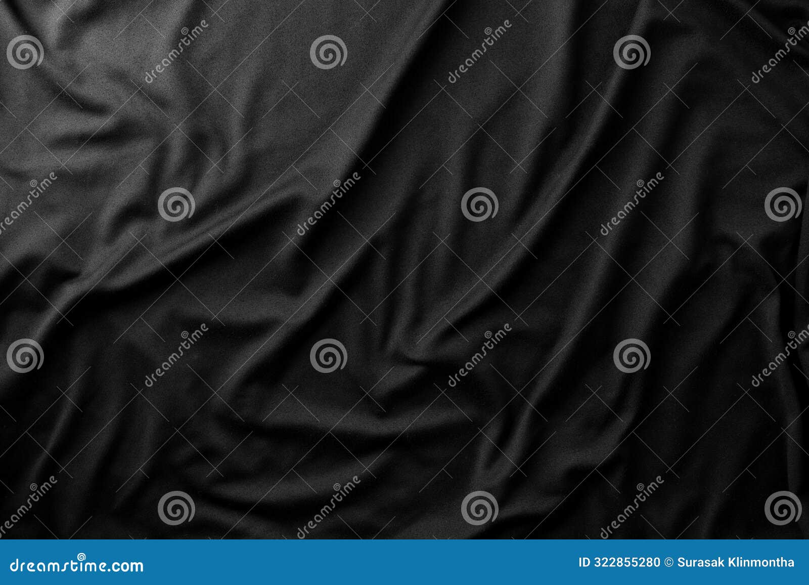 Rippled Black Fabric Texture Background. Cloth is Wrinkled Stock Photo ...