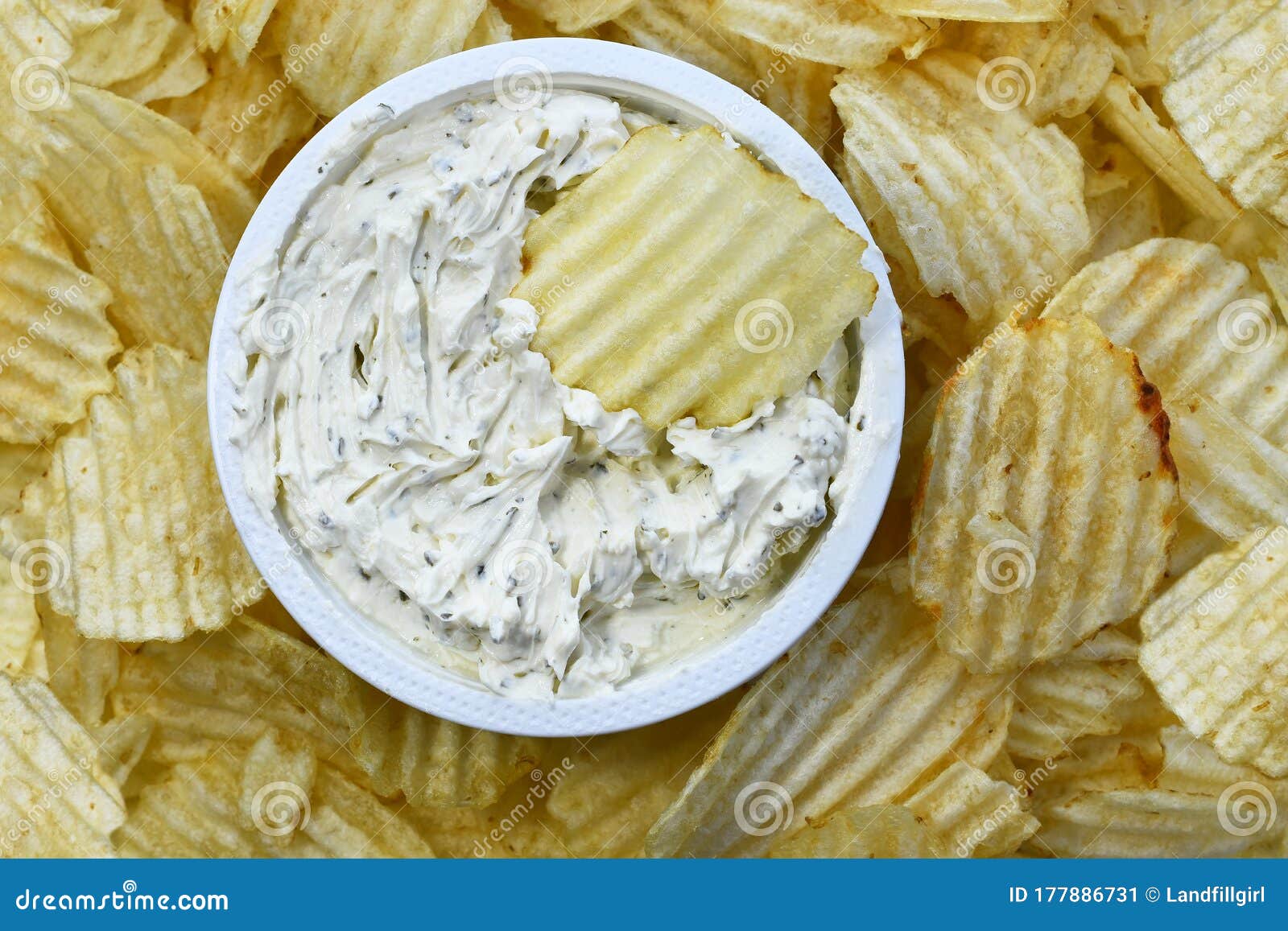 Rippled Potato Chip and Chip Dip Stock Image - Image of crispy ...
