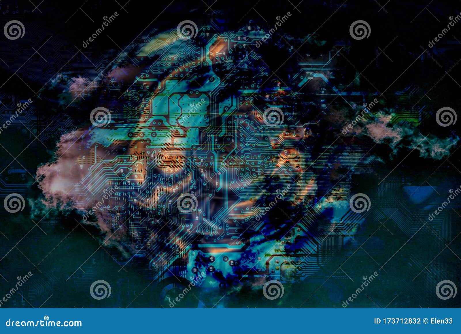Rippled Transparent Circle Shield Circuit Board Cloud Computing Concept ...