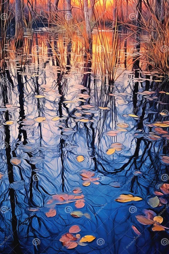 Rippling Water Reflections in a Pond Stock Illustration - Illustration ...