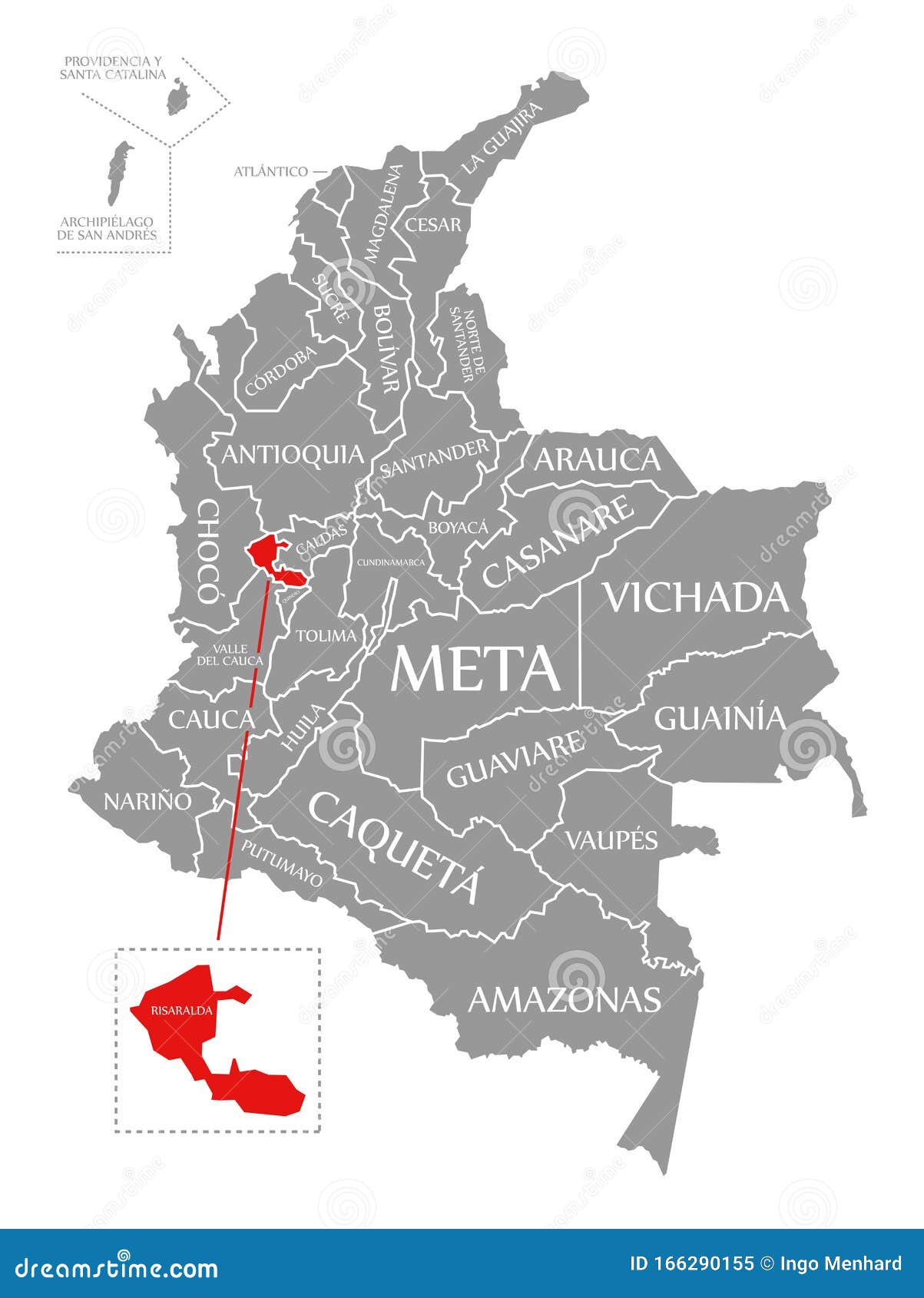 Risaralda Red Highlighted in Map of Colombia Stock Illustration ...