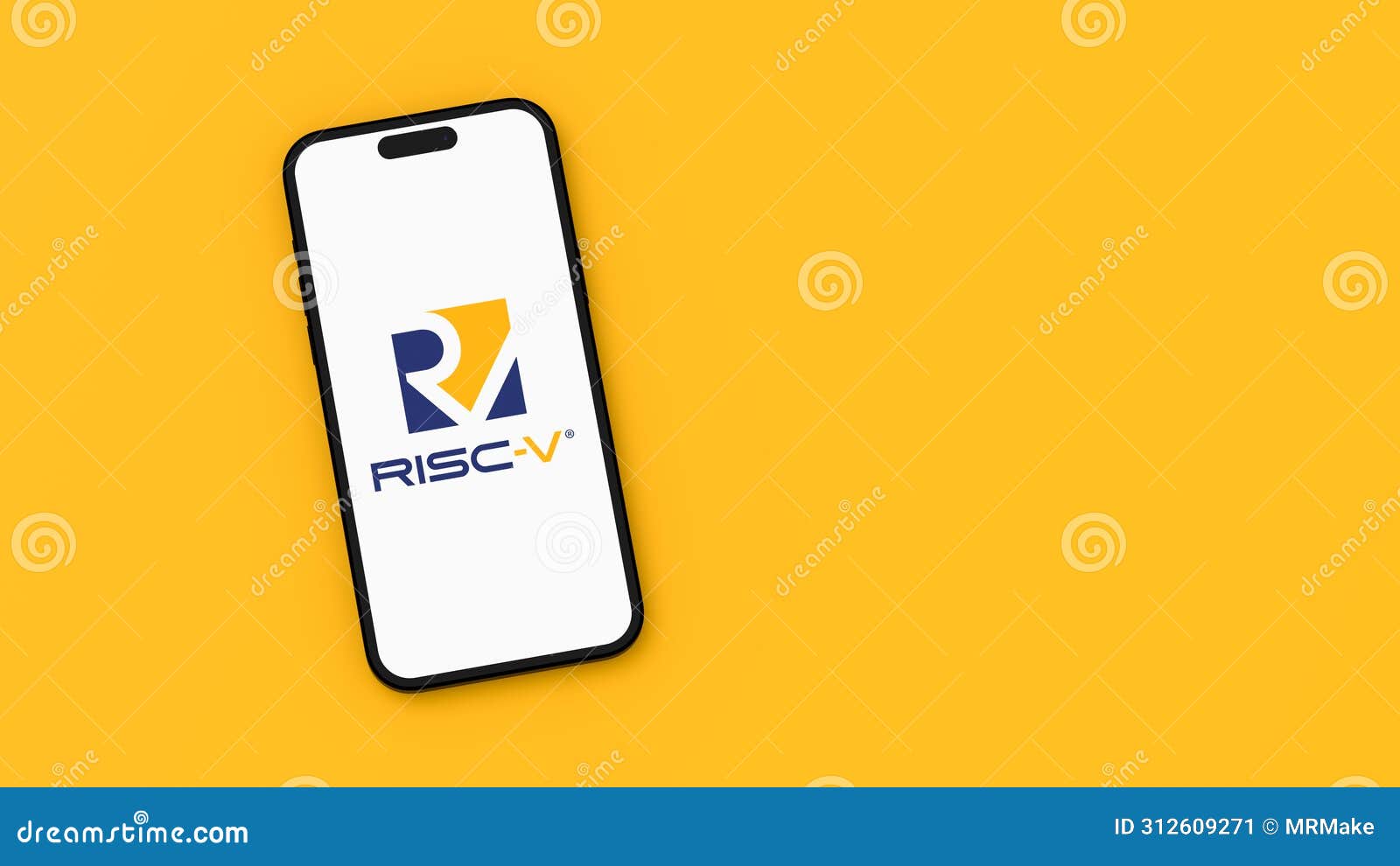 RISC-V, or Risc 5, Logo on Mobile Phone Screen on Yellow Background ...
